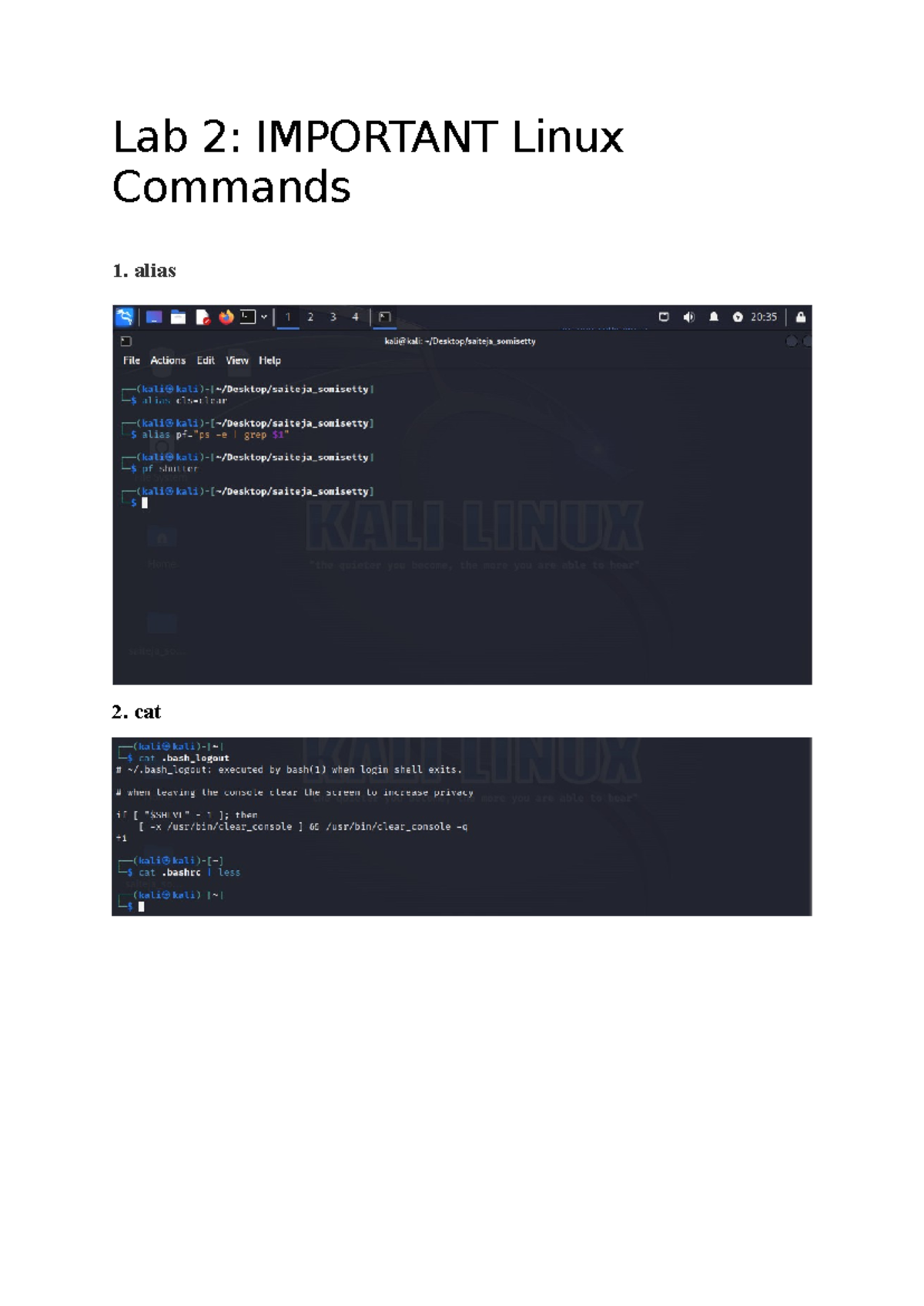 Lab 2 ism - Lab 3 for ISM Class - BCIS 5740 - Lab 2: IMPORTANT Linux Commands alias cat cd df ...