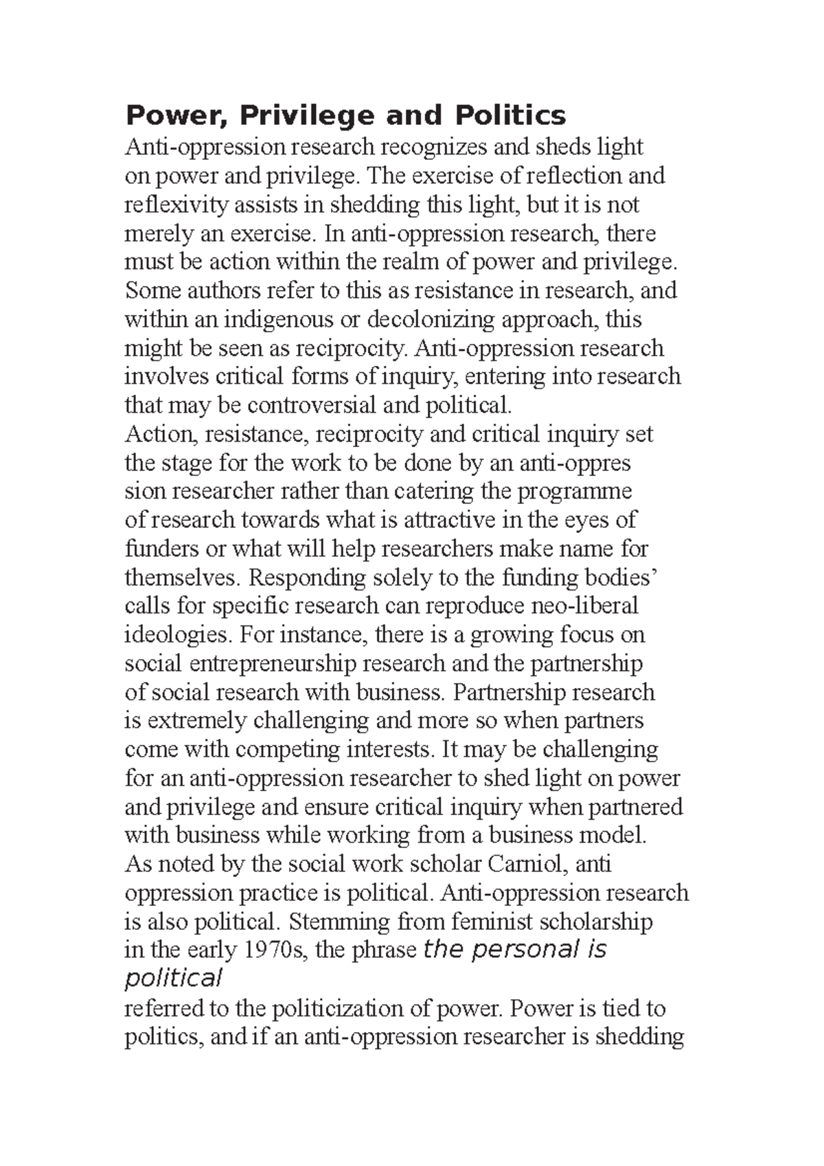 Power, Privilege and politics - Power, Privilege and Politics Anti ...