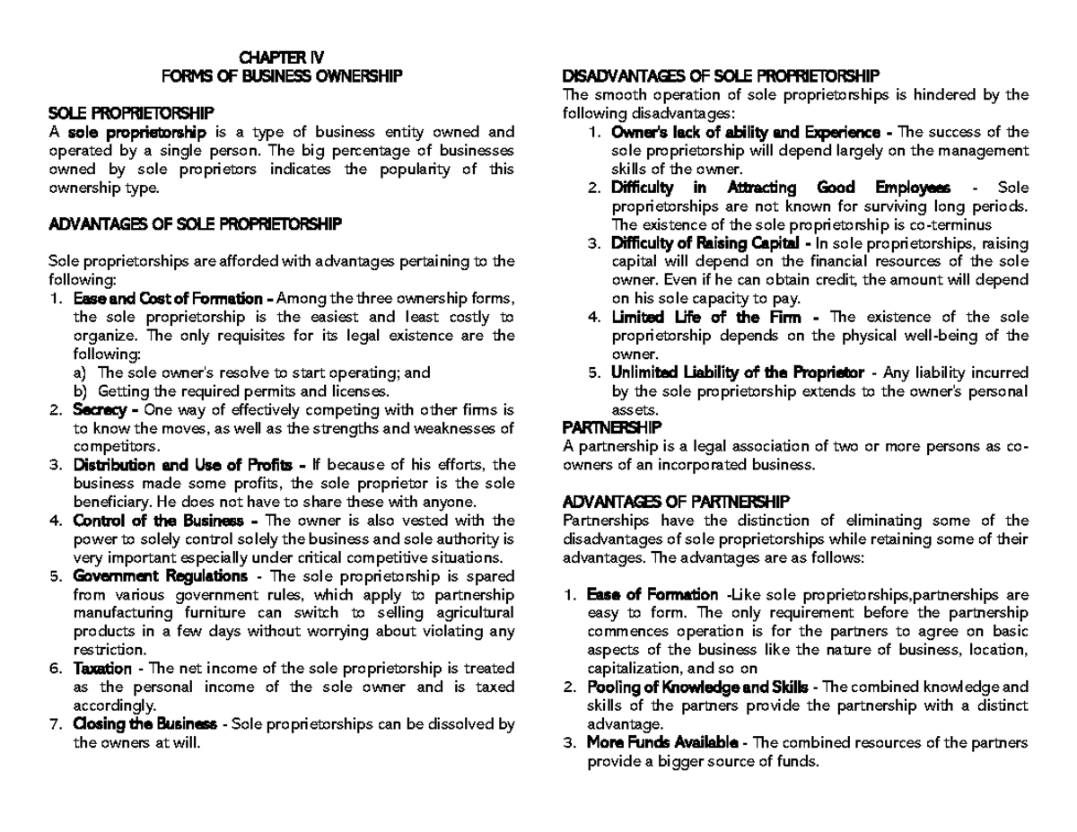 Chapter 4 FORMS OF BUSINESS FORMATION - CHAPTER IV FORMS OF BUSINESS ...