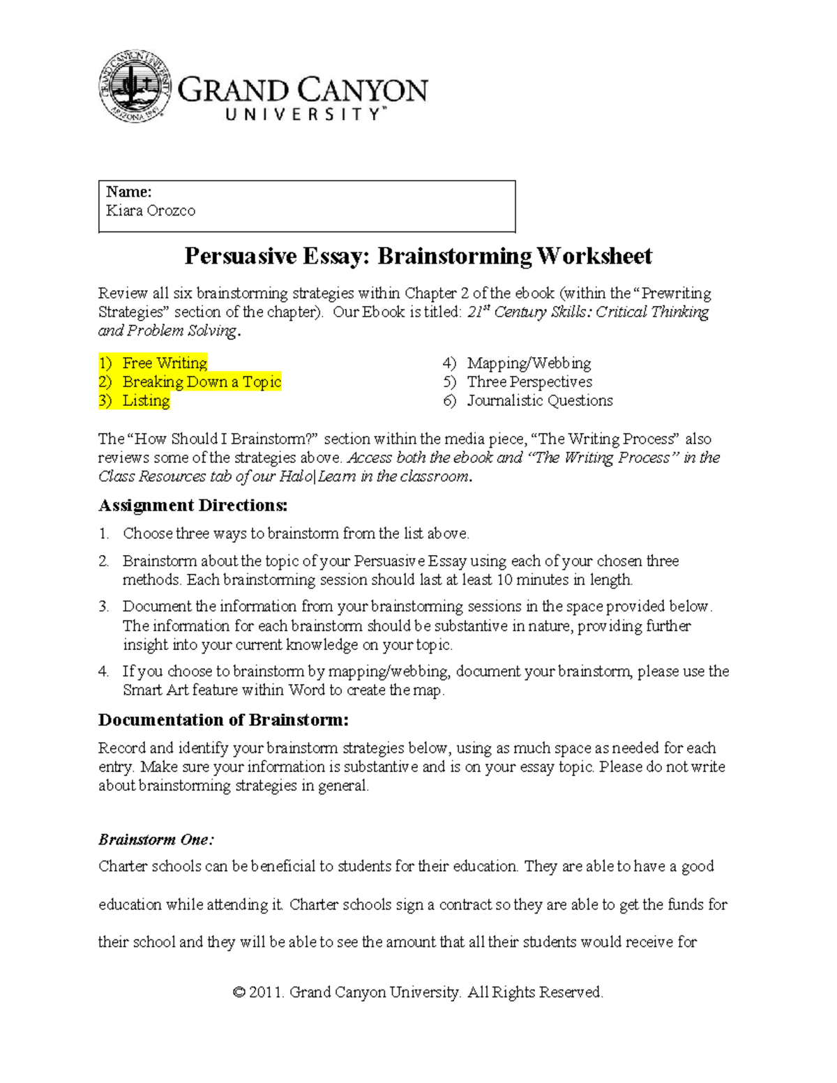 PHI105 T2 Brainstorming Worksheet 4 13 2023 - Name: Kiara Orozco ...