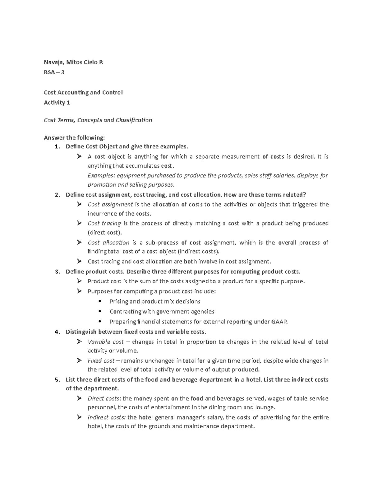CAC Activity 1 - Lecture notes 1 - Bachelor of Science in Fisheries ...