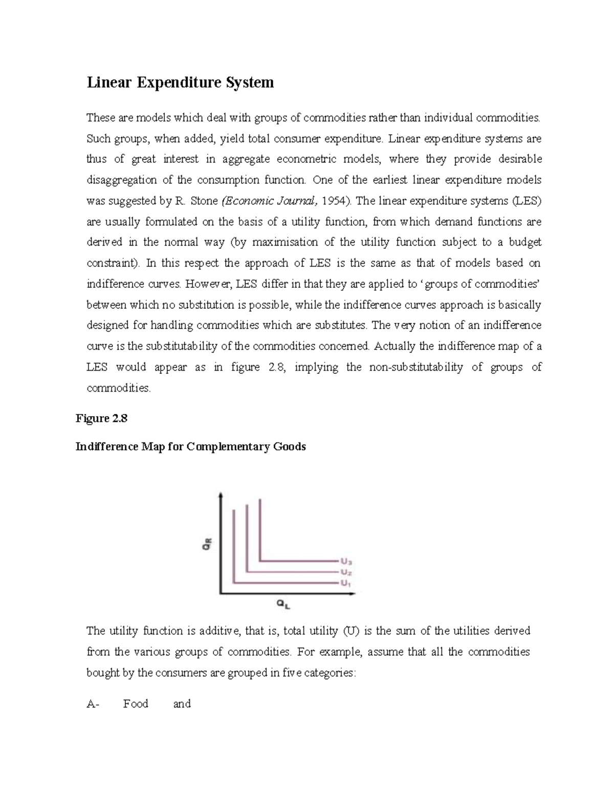 Linear Expenditure System - Micro Economics I - UoK - Studocu