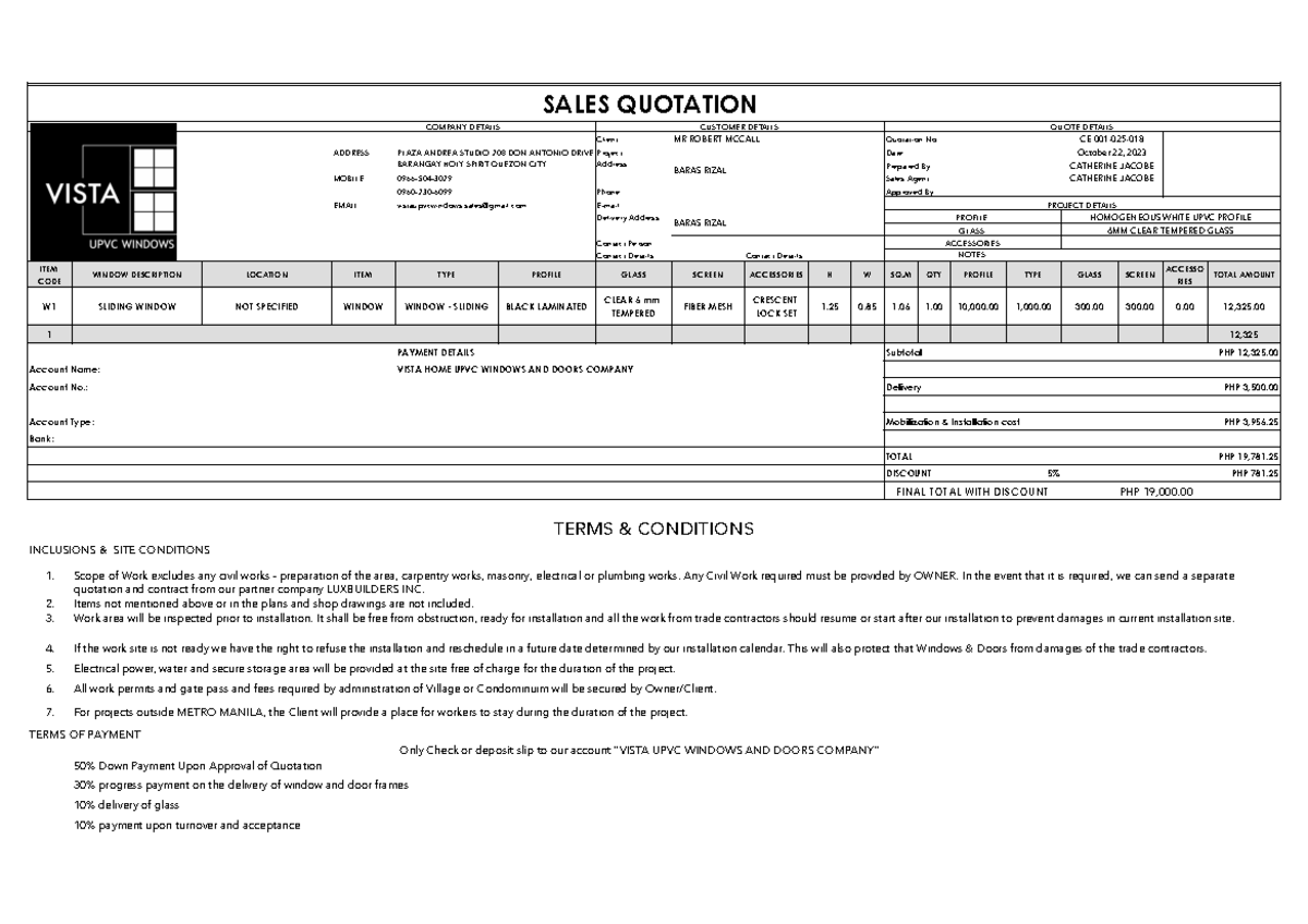 MR Robert Mccall Quotation - SALES QUOTATION COMPANY DETAILS CUSTOMER ...