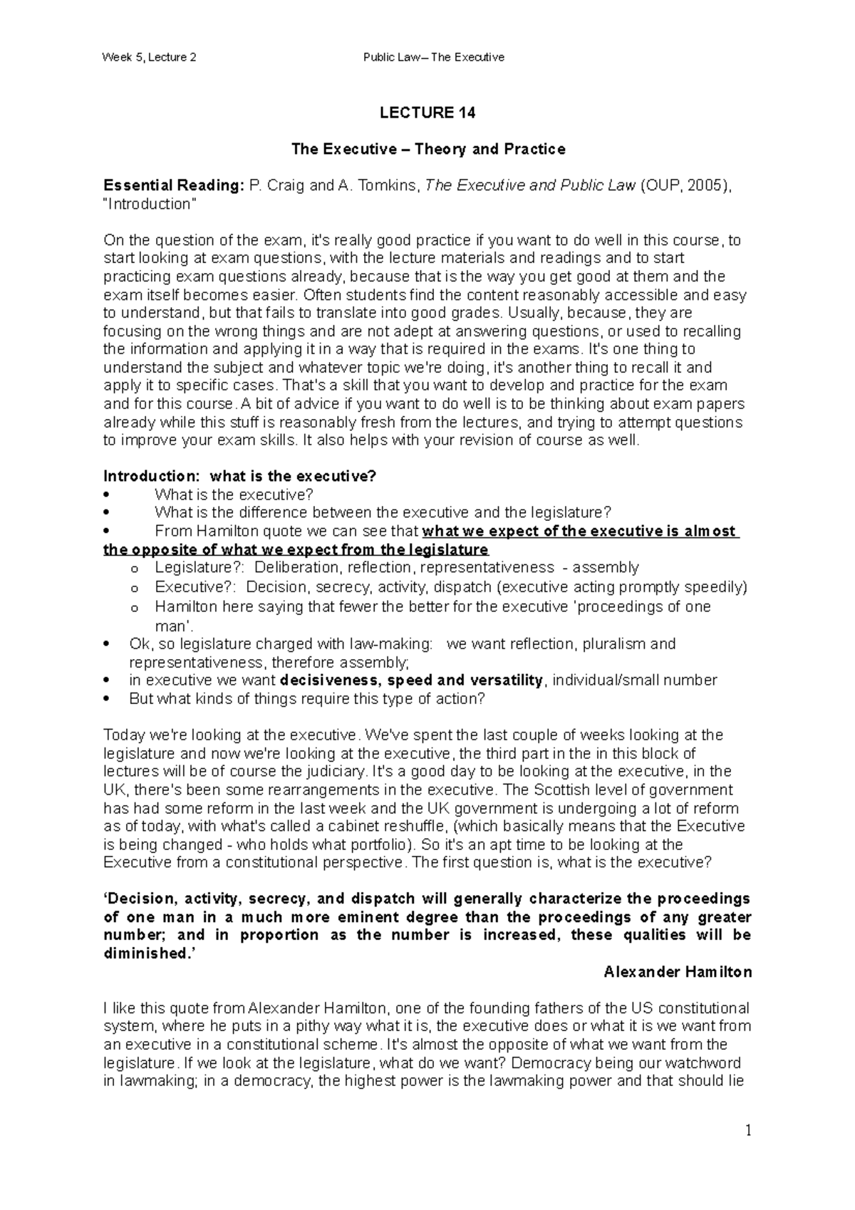 14 Wk 5, 2 Public Law - Executive - LECTURE 14 The Executive – Theory ...