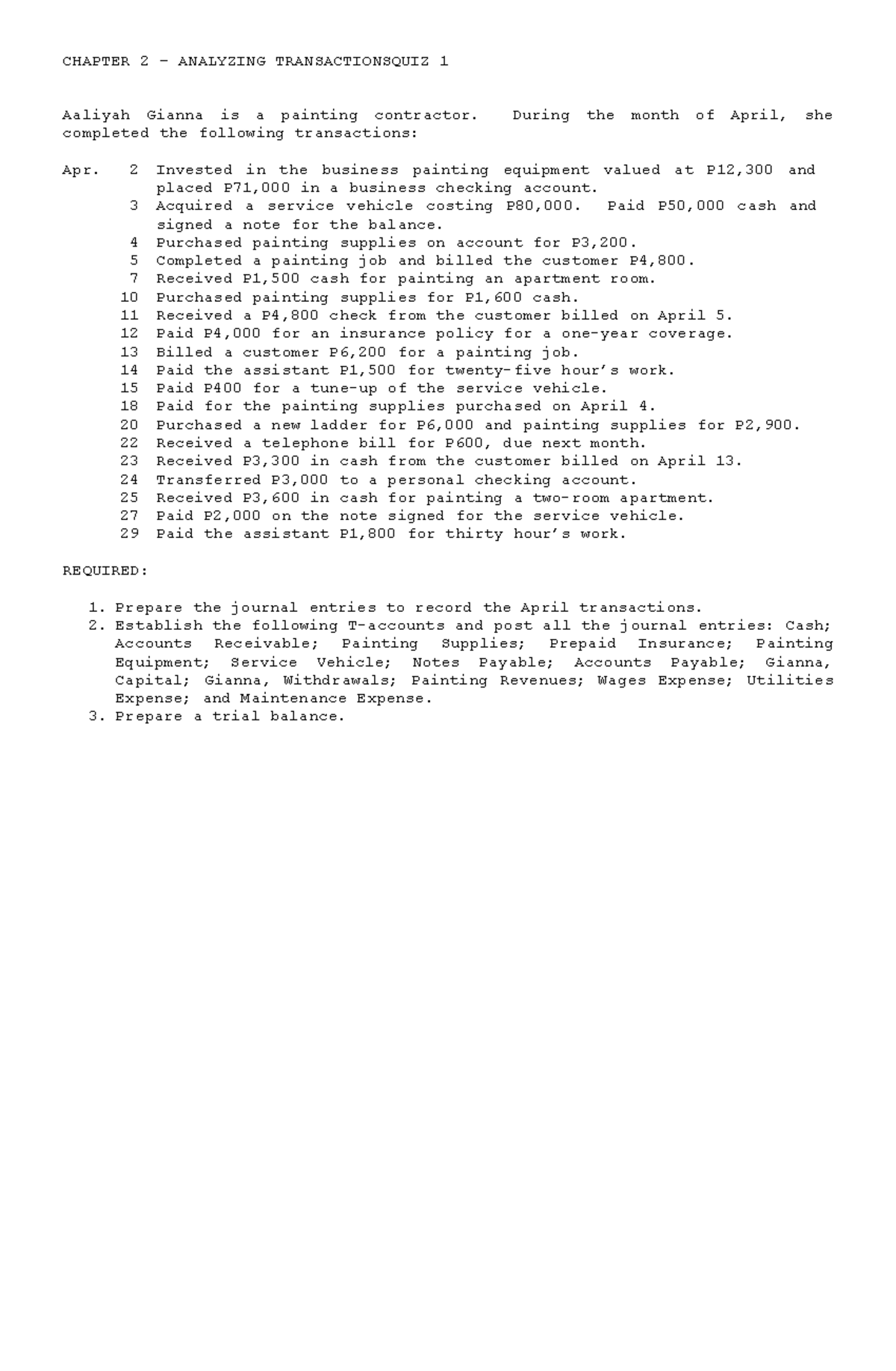 AE27 Chapter 2 - Quiz - Hope this will help you - CHAPTER 2 – ANALYZING ...