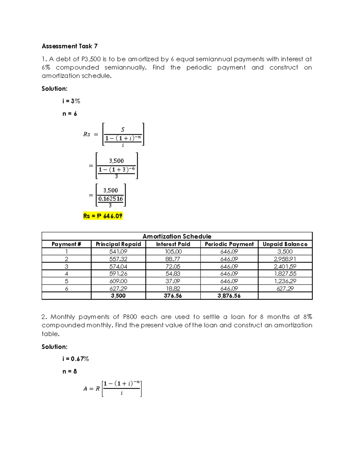 Inbound 7666190142861851344 - Assessment Task 7 1. A debt of P3,500 is ...