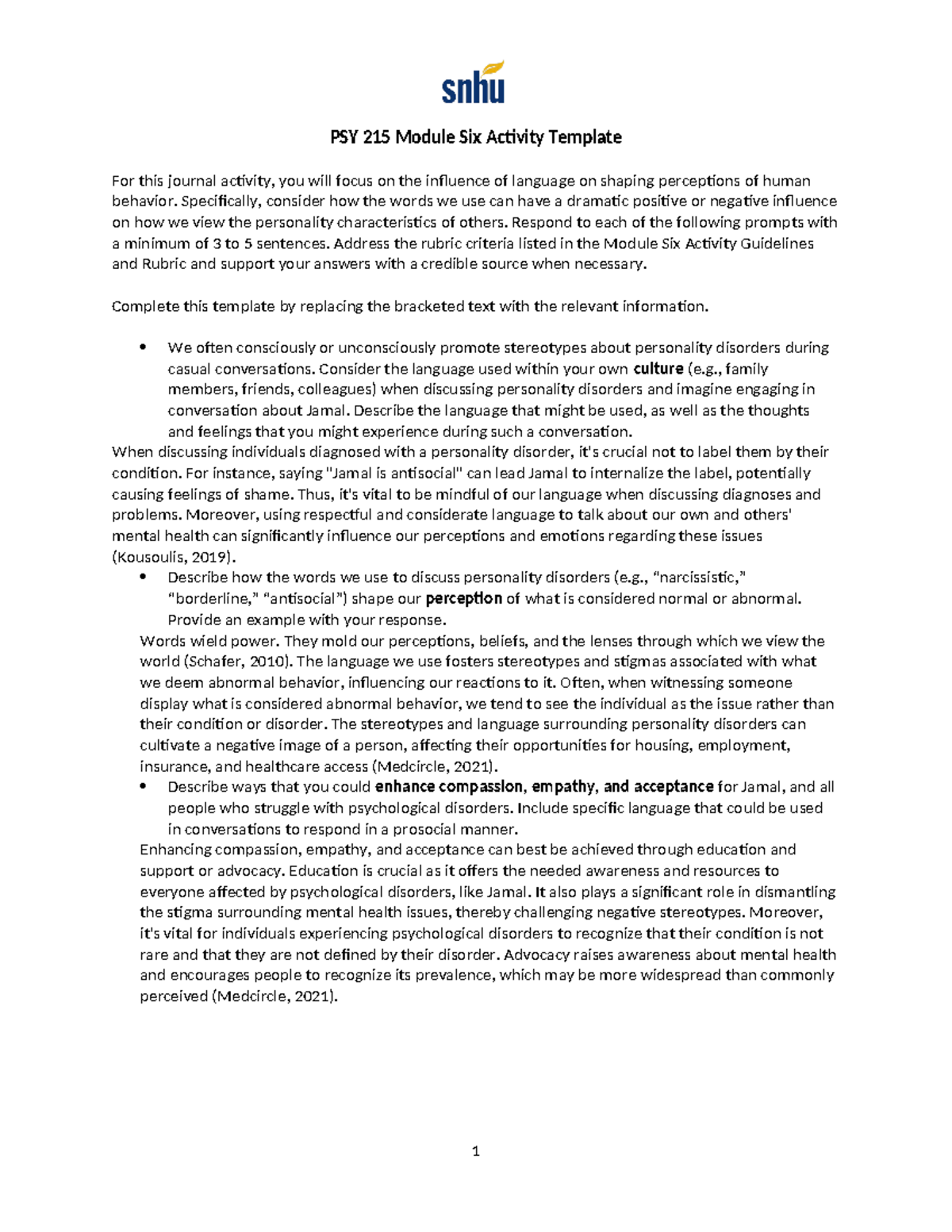 PSY 215 Module Six Activity Template - PSY 215 Module Six Activity ...