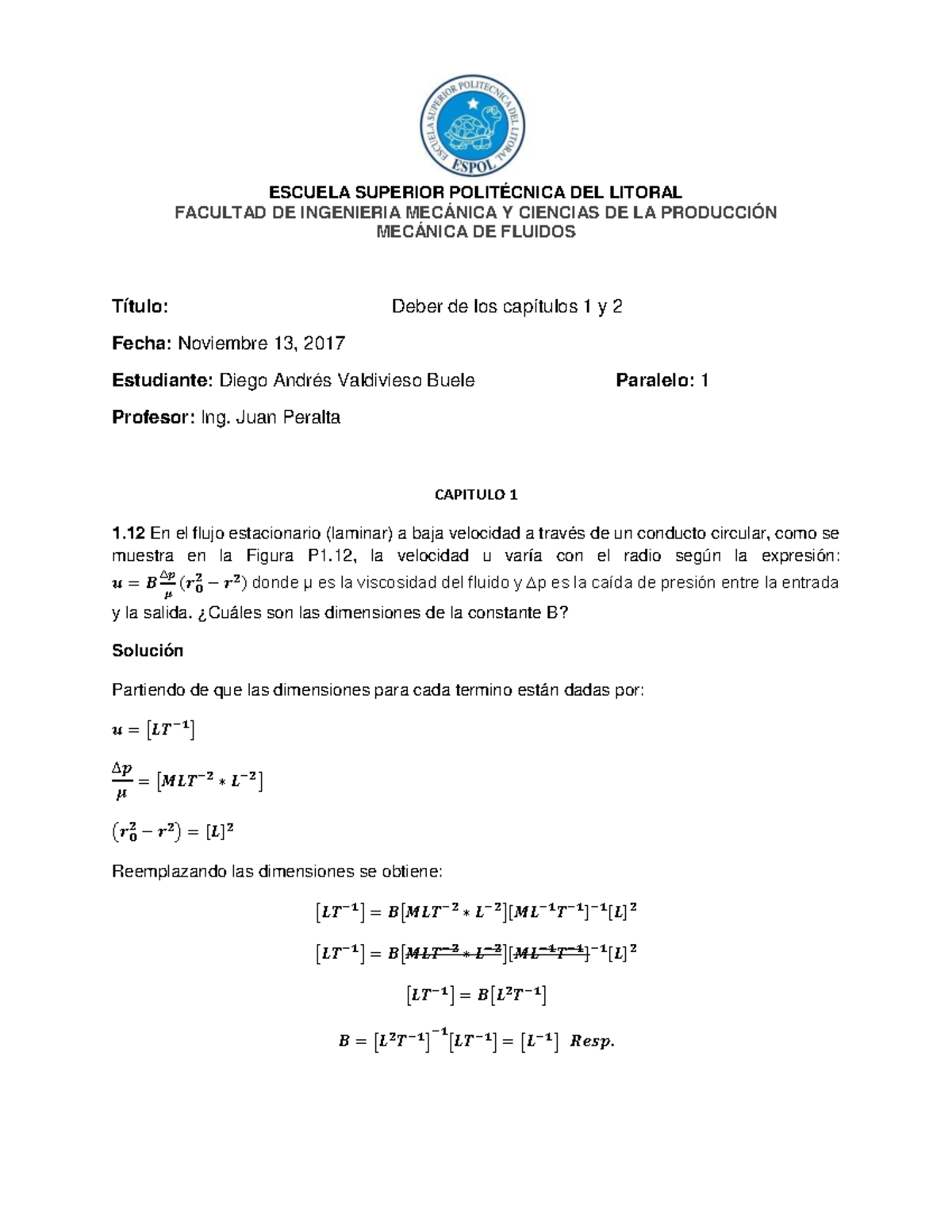 Pdfcoffee.com deber-1-mecanica-de-fluidos-espol-6-pdf-free - ESCUELA ...