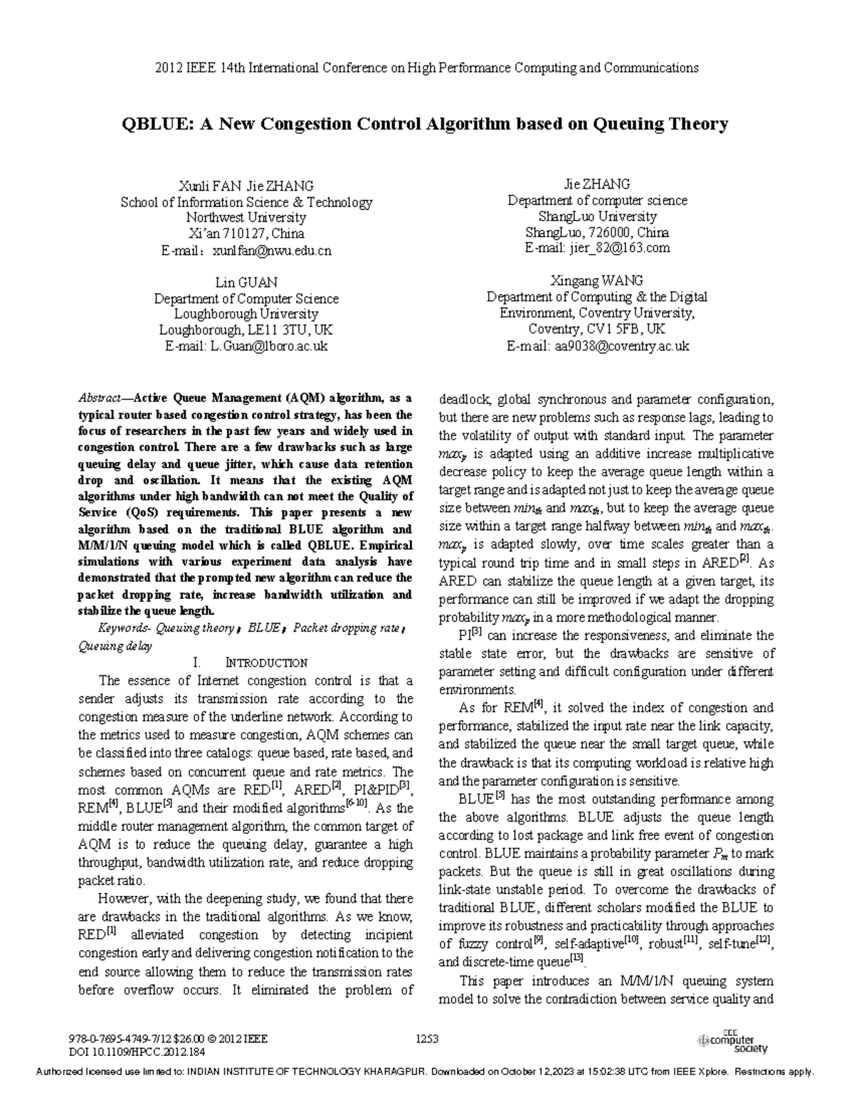 Qblue A New Congestion Control Algorithm Based on Queuing Theory - QBLUE: A New Congestion ...