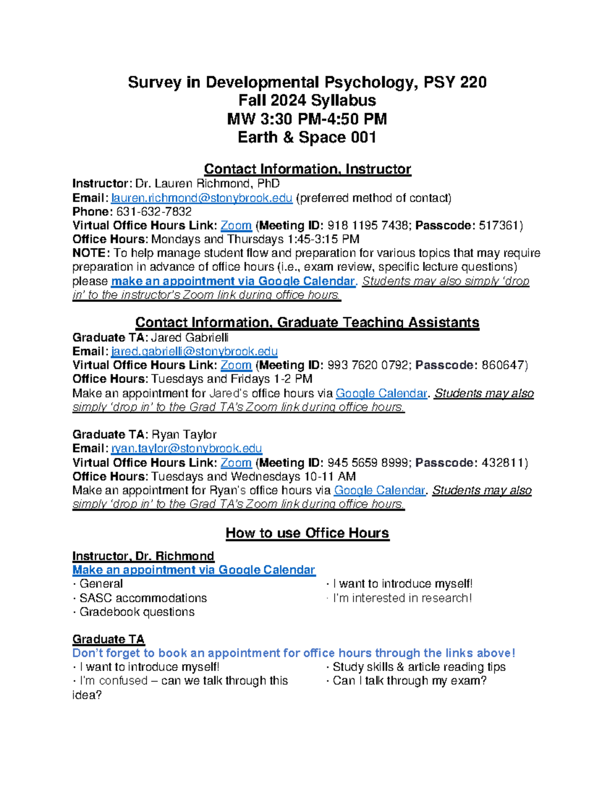 PSY 220 syllabus - Survey in Developmental Psychology, PSY 220 Fall ...