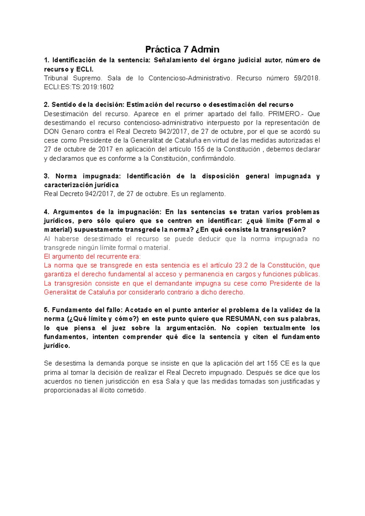 Práctica 7 Admin - Identificación de la sentencia: Señalamiento del órgano judicial autor ...