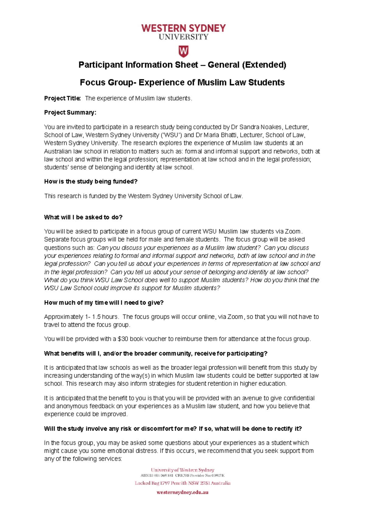 Participant Information statement for students - Participant ...