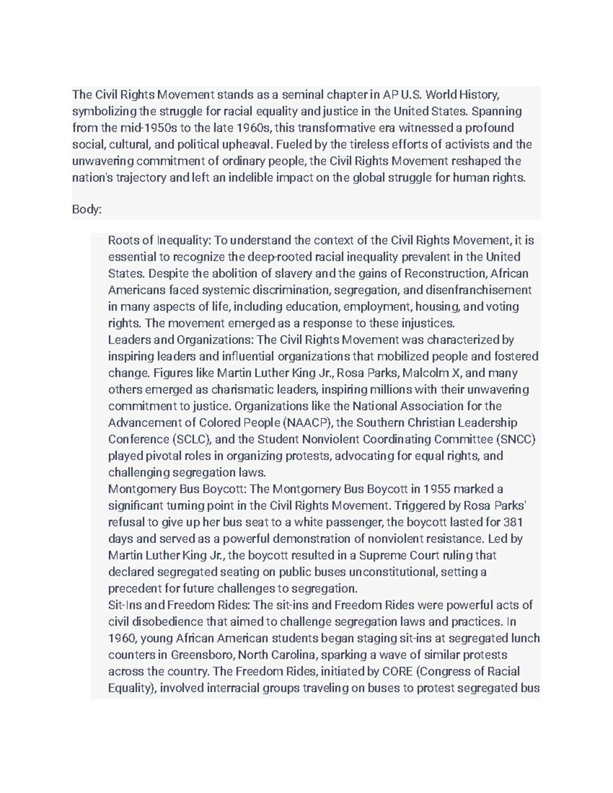 The Civil Rights Movement A Transformative Era in AP U.S. World History ...