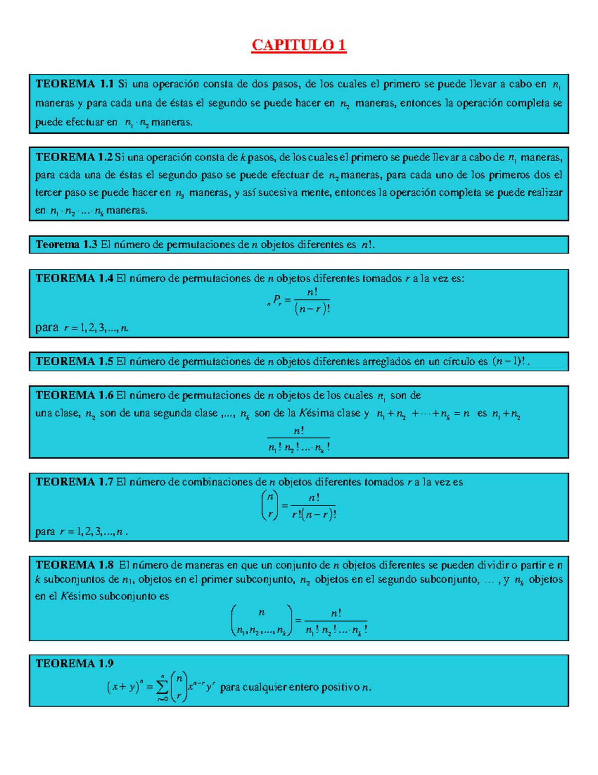 Formulas 2 - guia nuemros 1 de estadistica - CAPITULO 1 TEOREMA 1 Si ...
