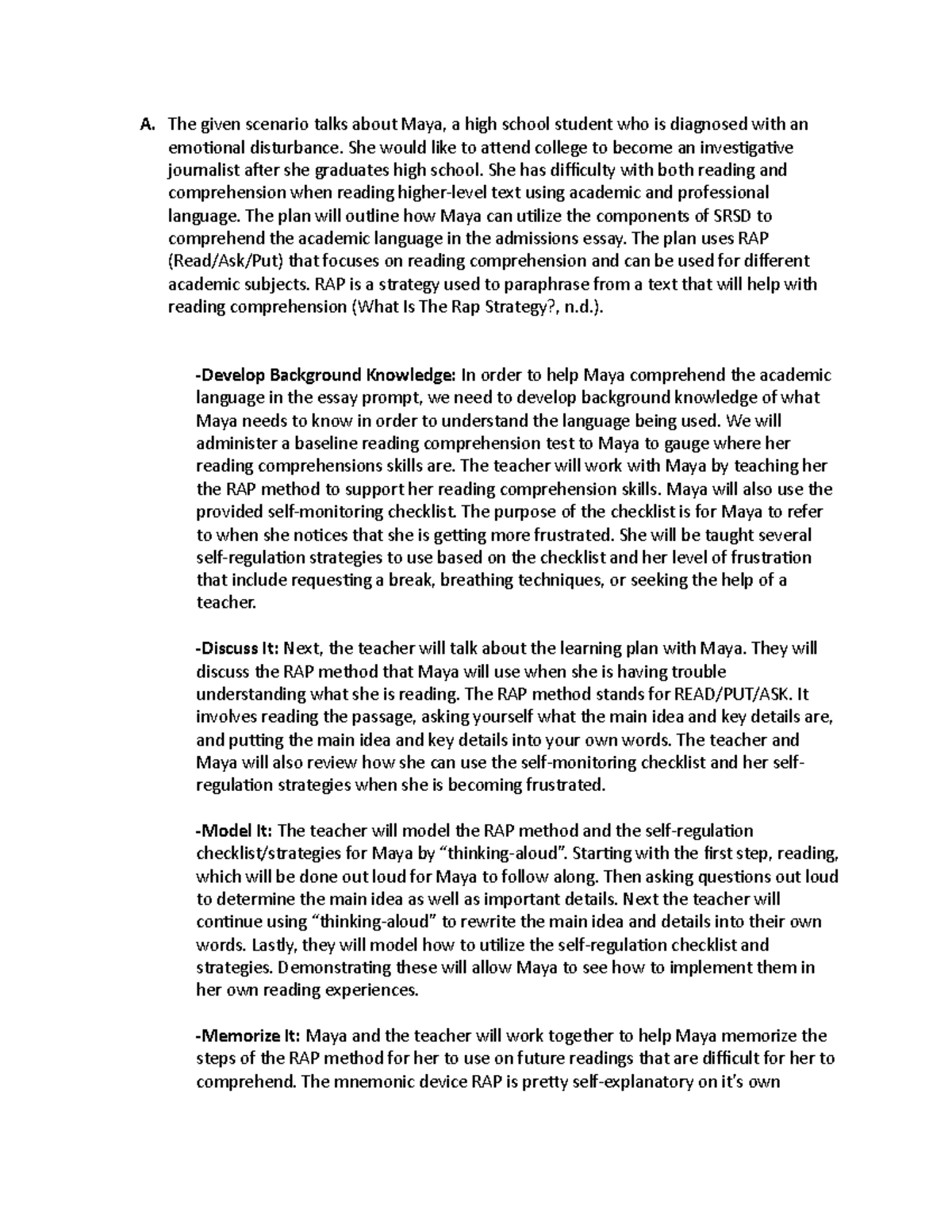 D007 Task 1 - Detailed outline of how to use the 6 steps of SRSD to ...