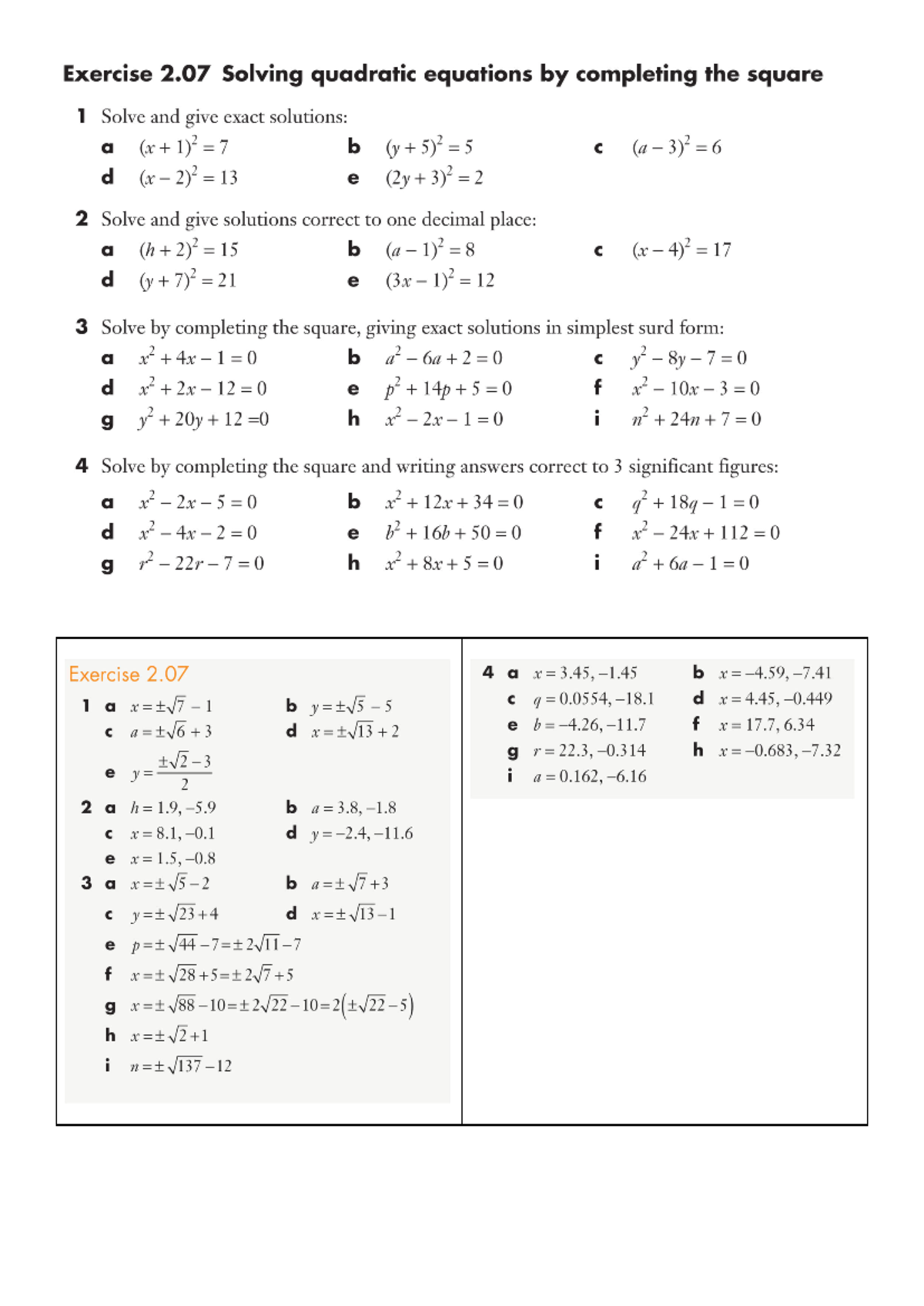 9 11MIFE1 Solving quadratics (Completing the square) w solns - Studocu