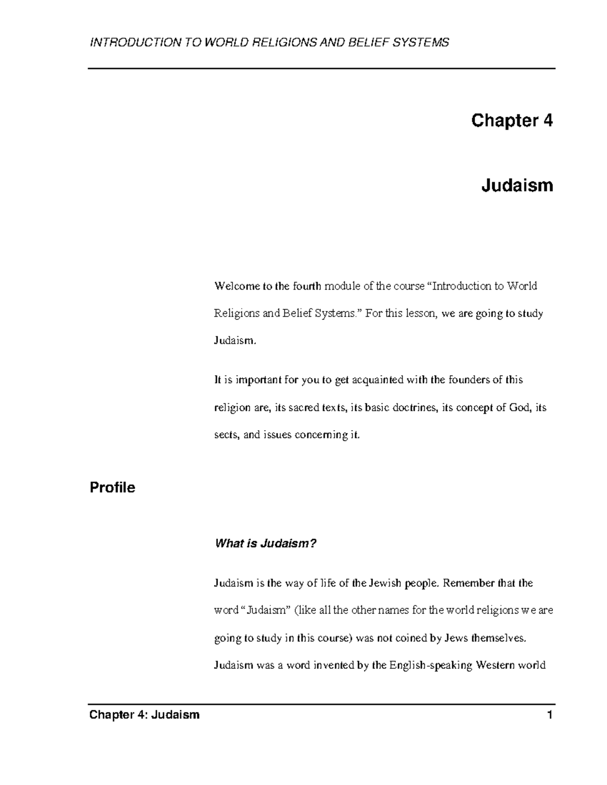 Week 005 - Judaism - assdfsd - INTRODUCTION TO WORLD RELIGIONS AND ...