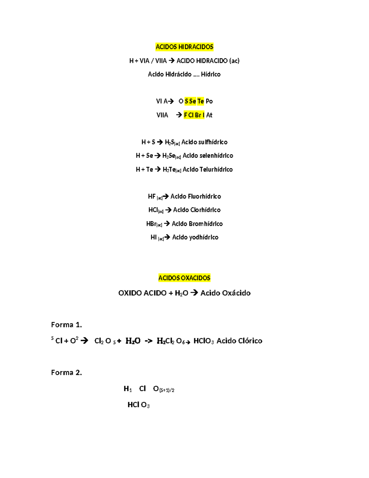 Acidos Hidracidos - asddd - ACIDOS HIDRACIDOS H + VIA / VIIA ACIDO ...