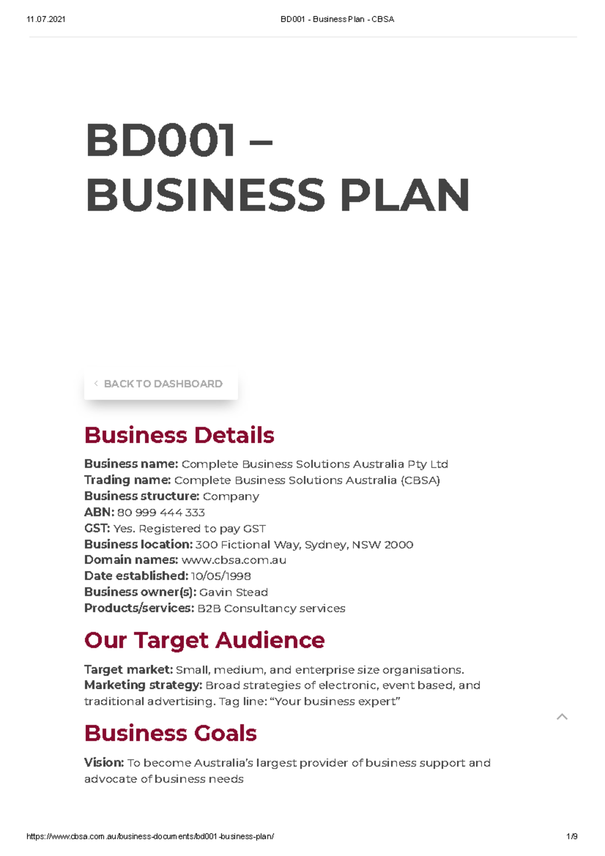 BD001 - Business Plan - CBSA-project management - Business Details ...