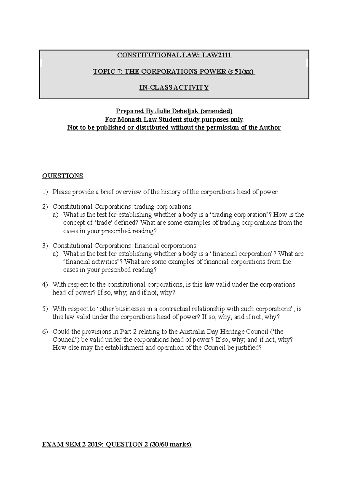 Lecture-Topic 7-Corps-in class - CONSTITUTIONAL LAW: LAW TOPIC 7: THE ...