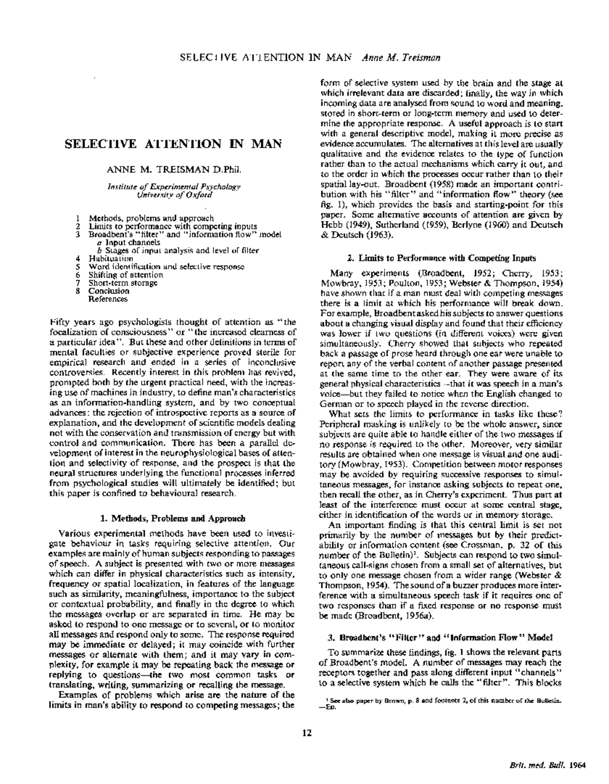 Selective Attention - SELEC11VE AT1ENTI0N IN MAN Anne M. Treisman ...