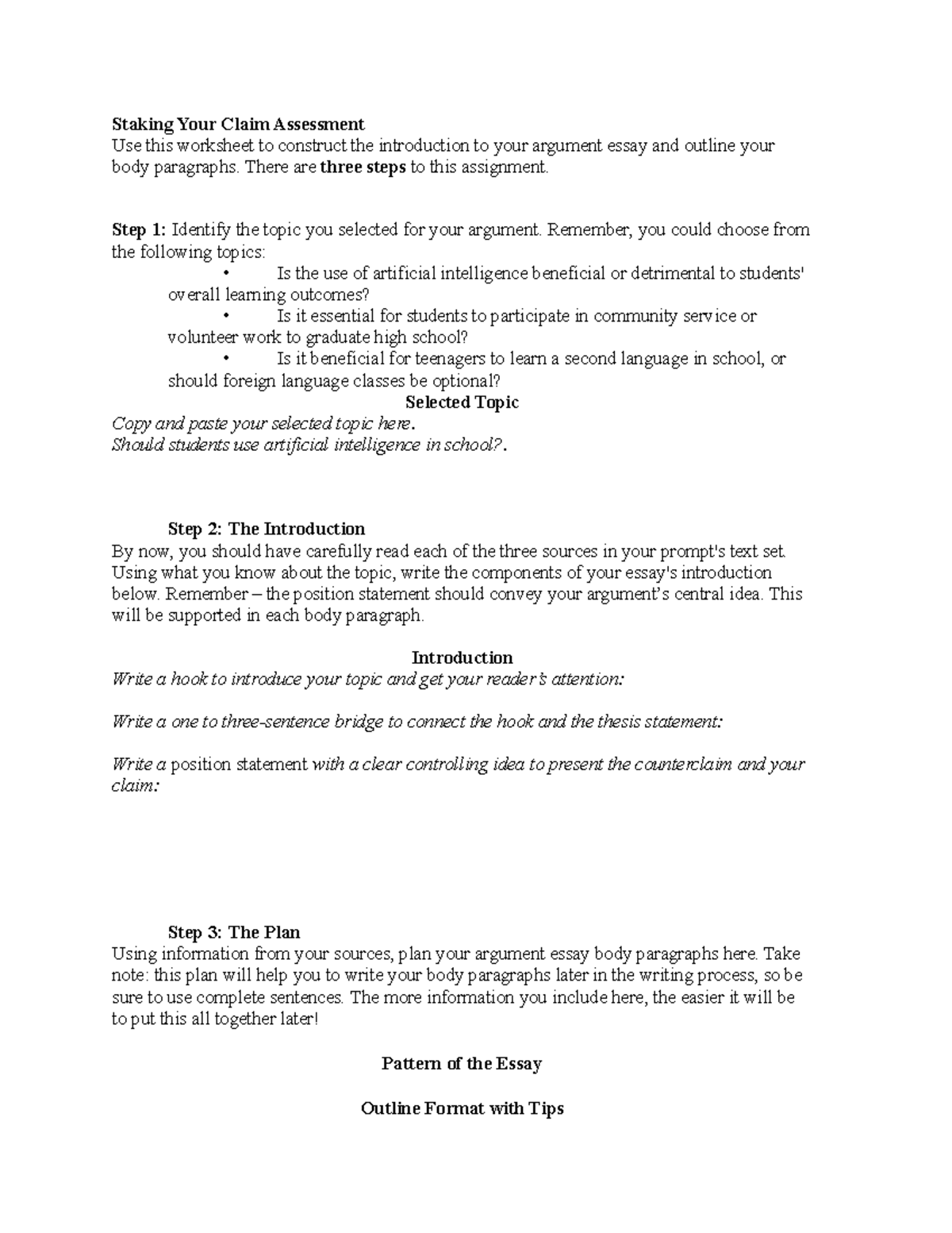 04 04 staking your claim - Staking Your Claim Assessment Use this ...