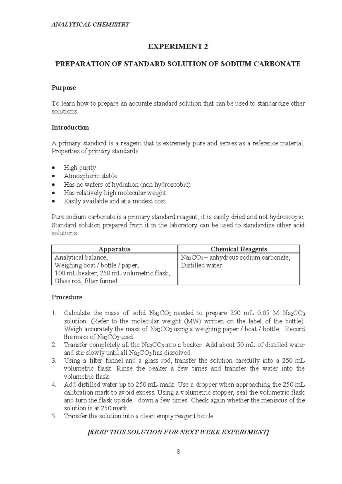 CHM256 LAB Manual EXP 2 & 3 - EXPERIMENT 2 PREPARATION OF STANDARD ...