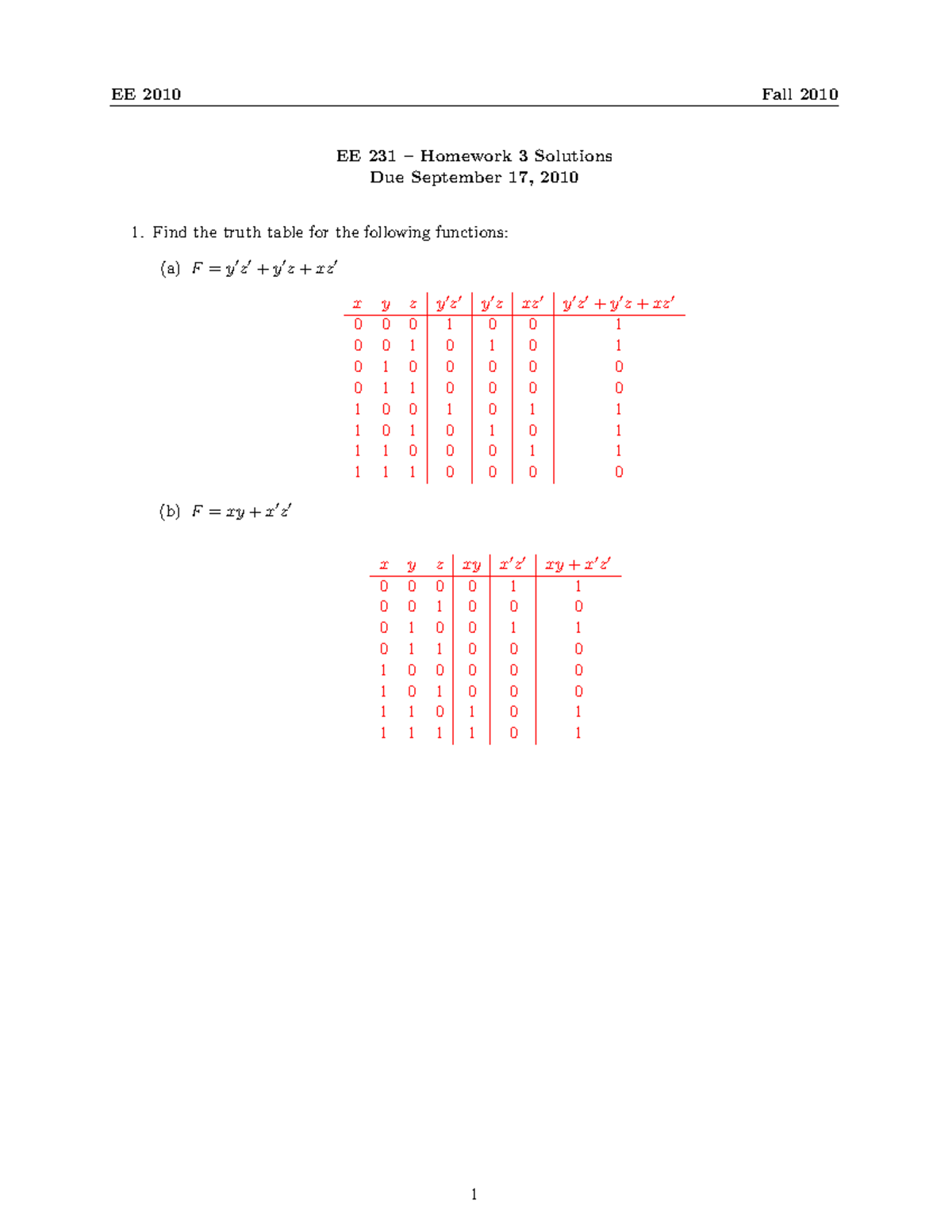 Assignment learning - Lecture notes 1 - EE 231 – Homework 3 Solutions ...