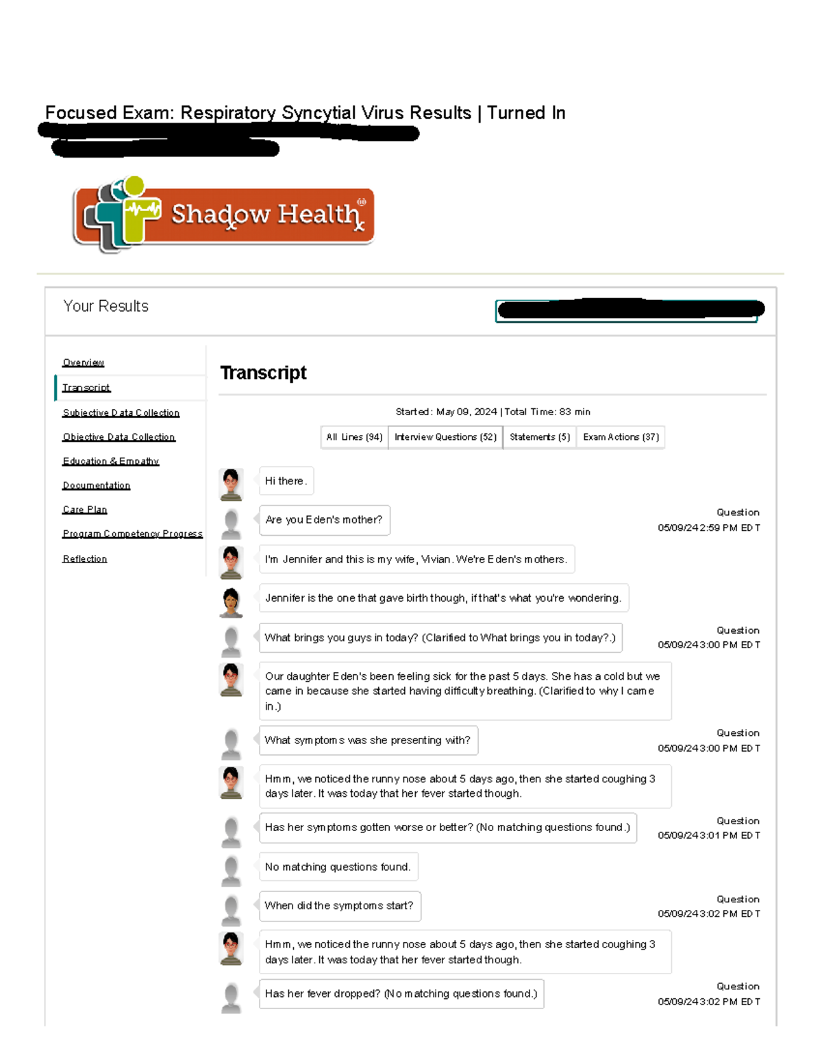 Shadow Health Eden Wu Respiratory - Focused Exam: Respiratory Syncytial ...