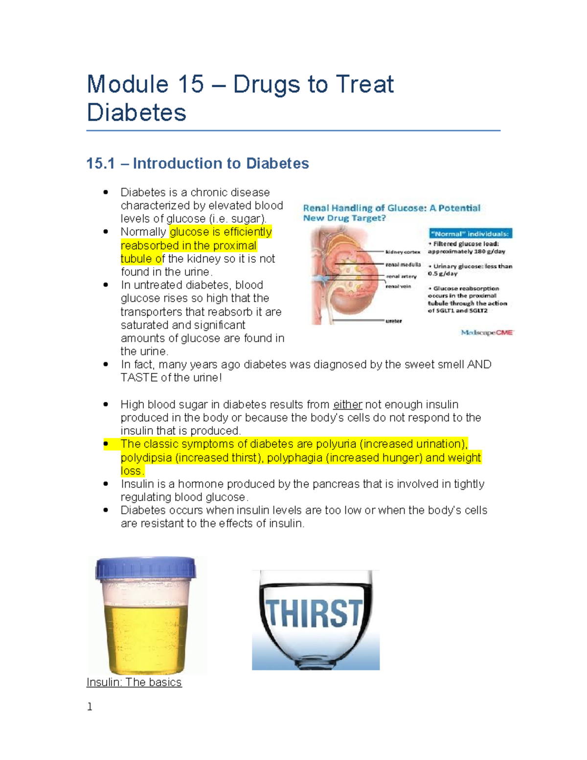Module 15 Notes 2023 - Module 15 – Drugs to Treat Diabetes 15 ...