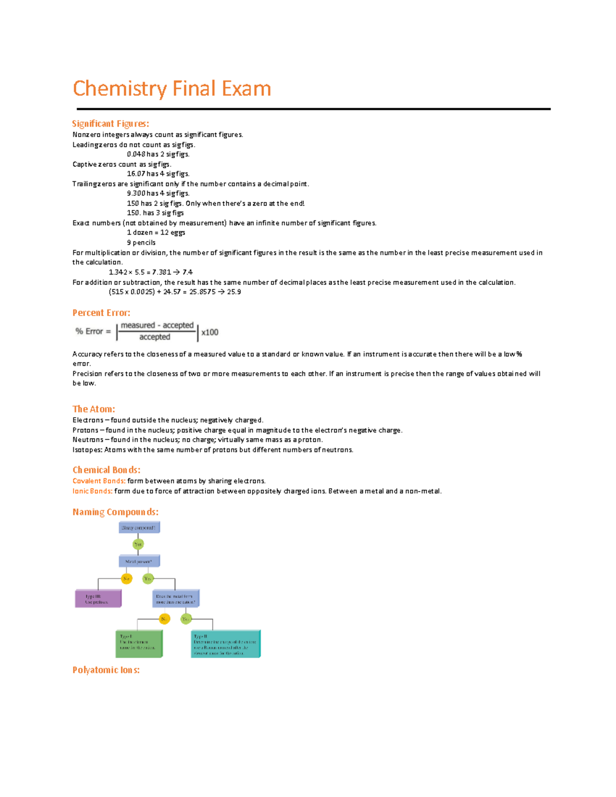 Chemistry Final Exam Notes - Chemistry Final Exam Significant Figures ...