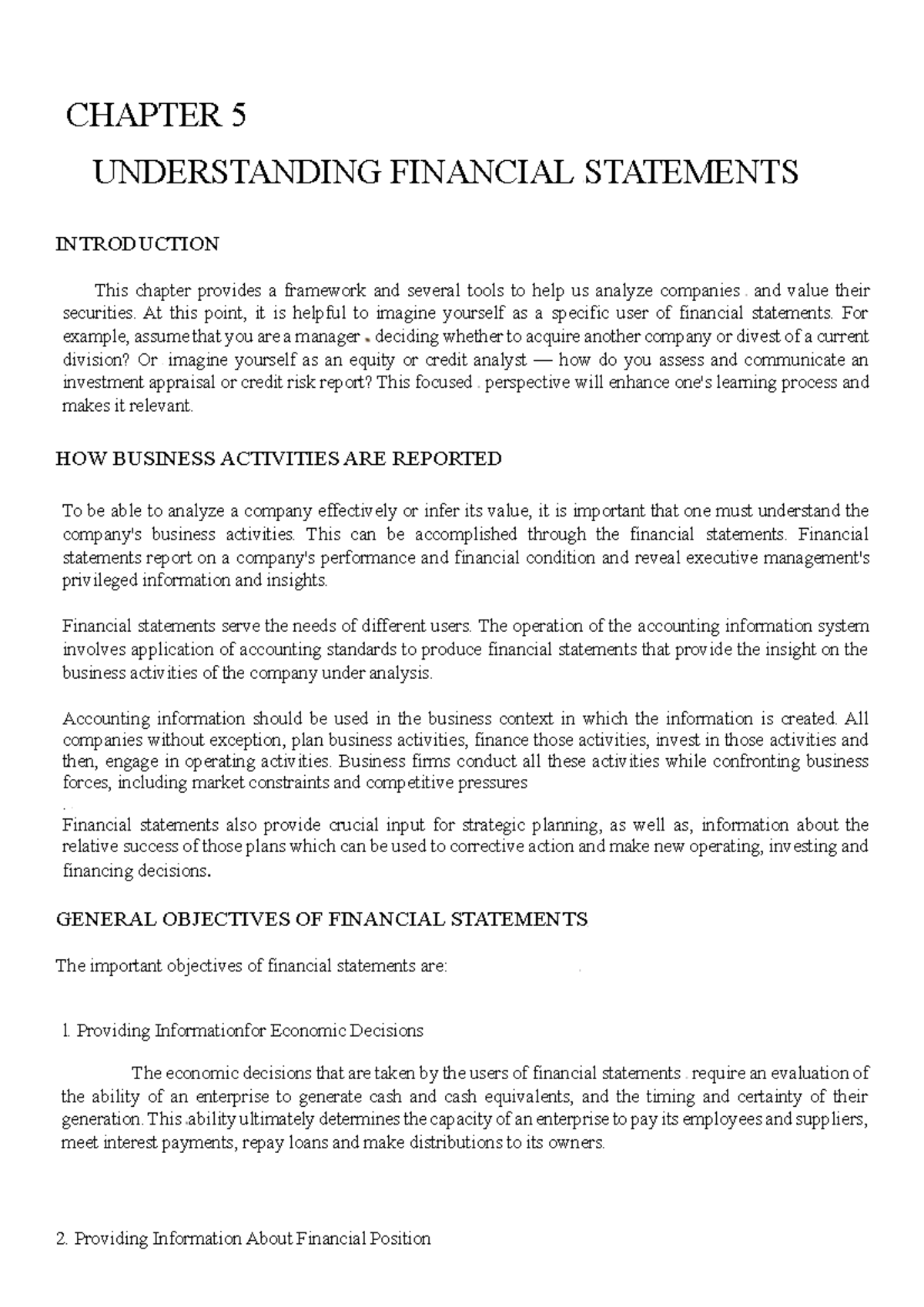 FM- Chapter 5 - Notes - CHAPTER 5 UNDERSTANDING FINANCIAL STATEMENTS ...