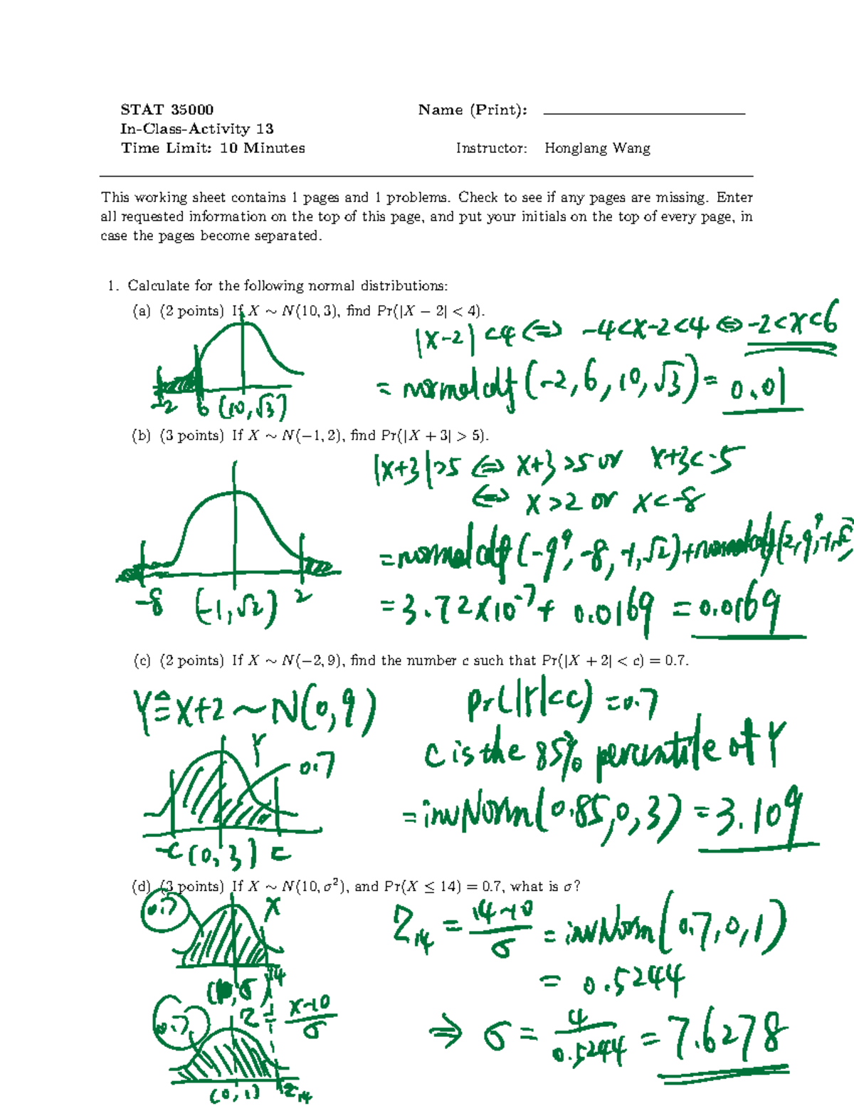 ICA13-sol - STAT 35000 Name (Print): In-Class-Activity 13 Time Limit ...