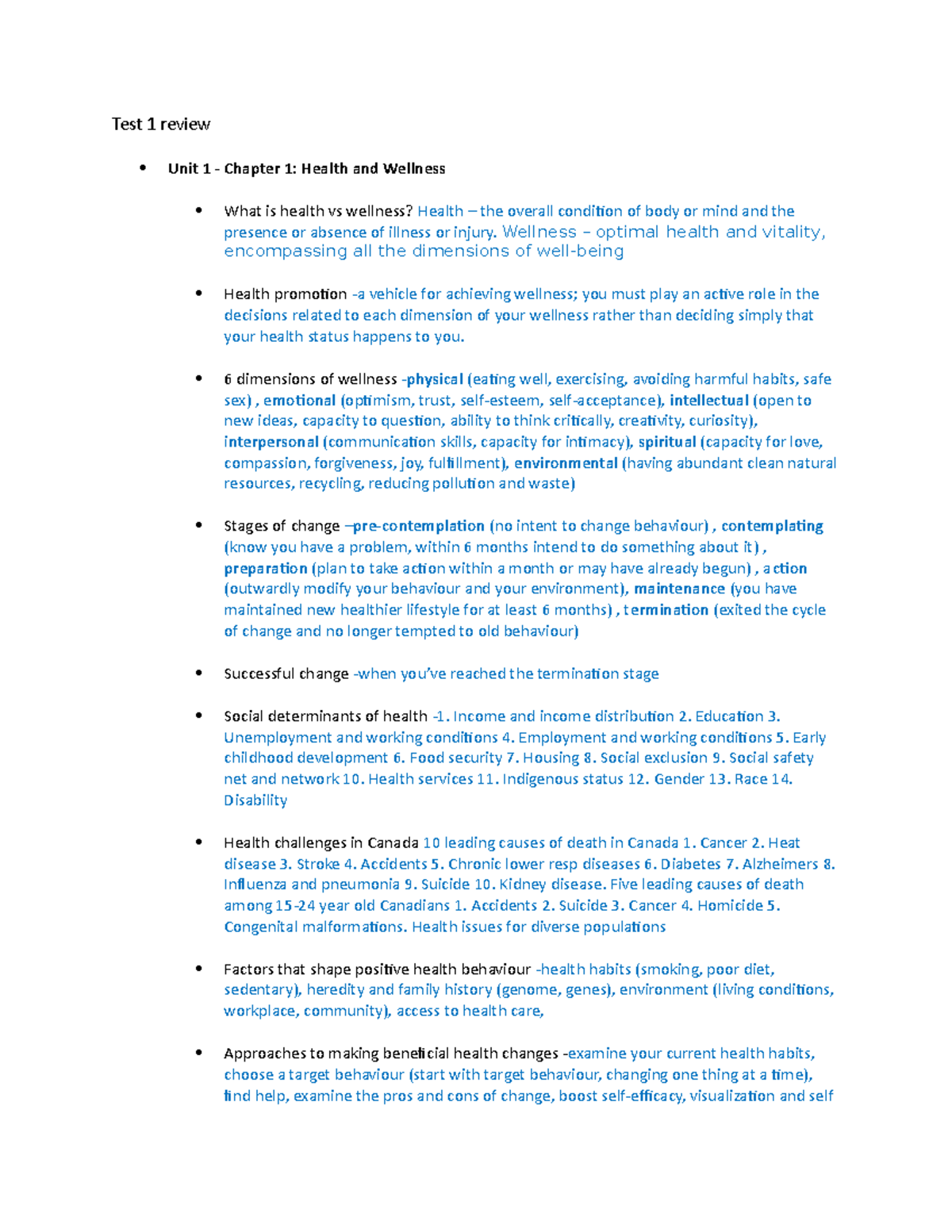 Test One Overall review of notes - Test 1 review Unit 1 - Chapter 1 ...