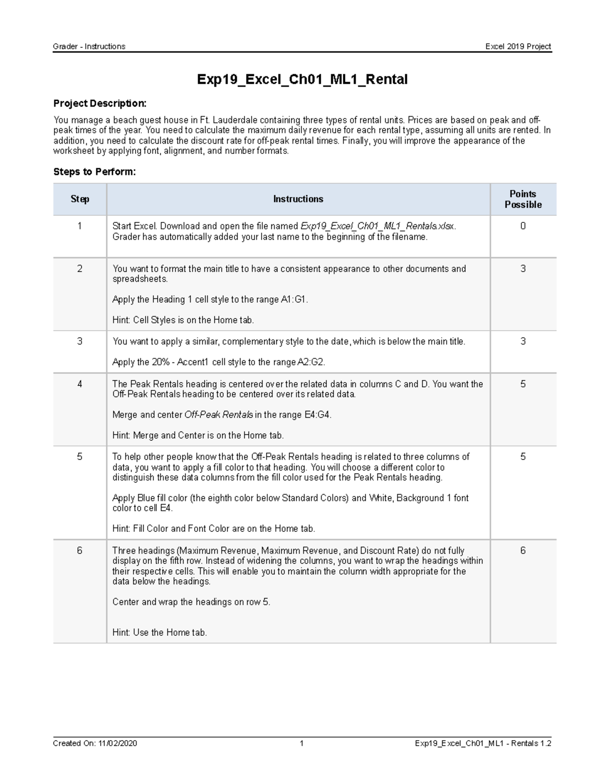 Class 01 Rentals explanation - Exp19_Excel_Ch01_ML1_Rental Project ...