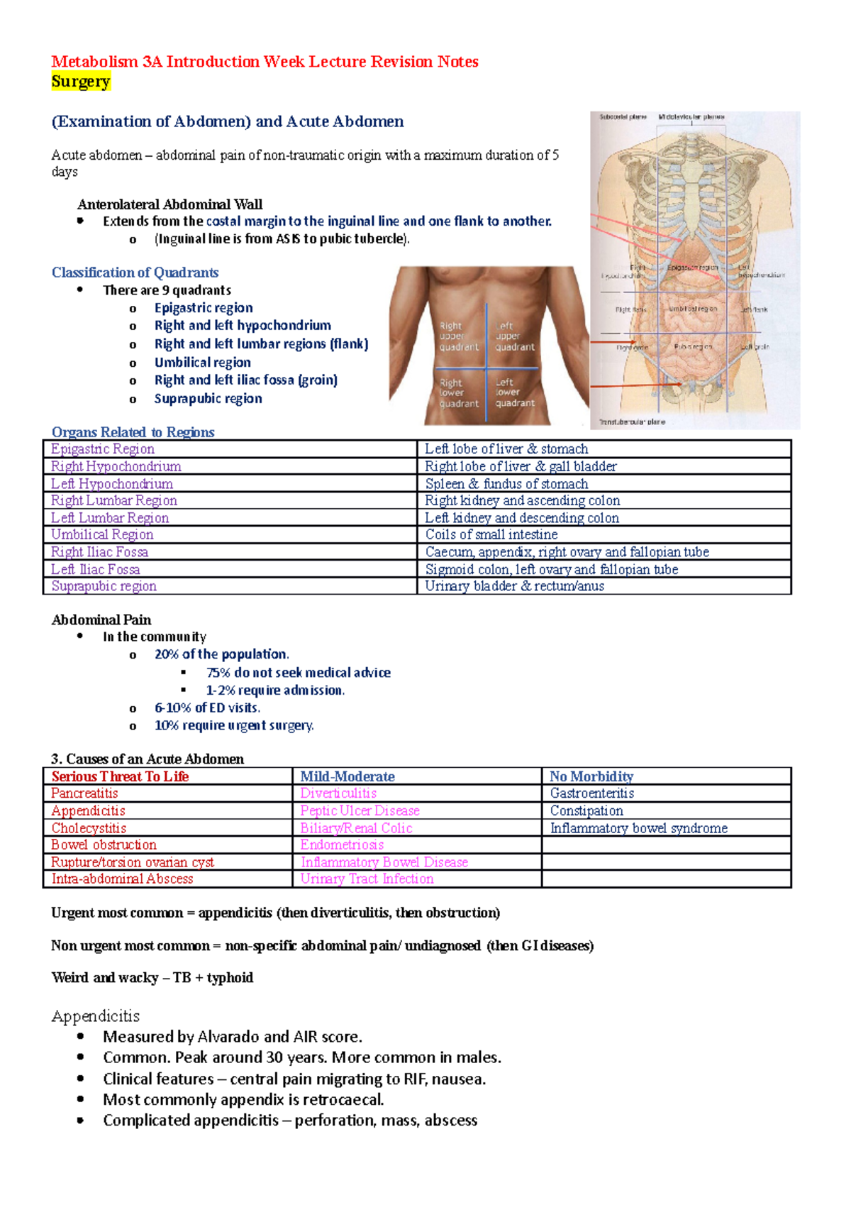 Metabolism 3A Introduction Week Lecture Revision Notes - Metabolism 3A ...