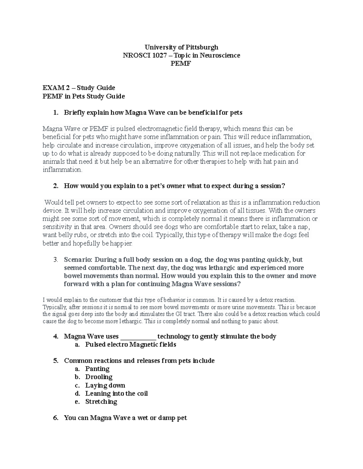 Exam 2 Pets Study Guide - University of Pittsburgh NROSCI 1027 – Topic ...