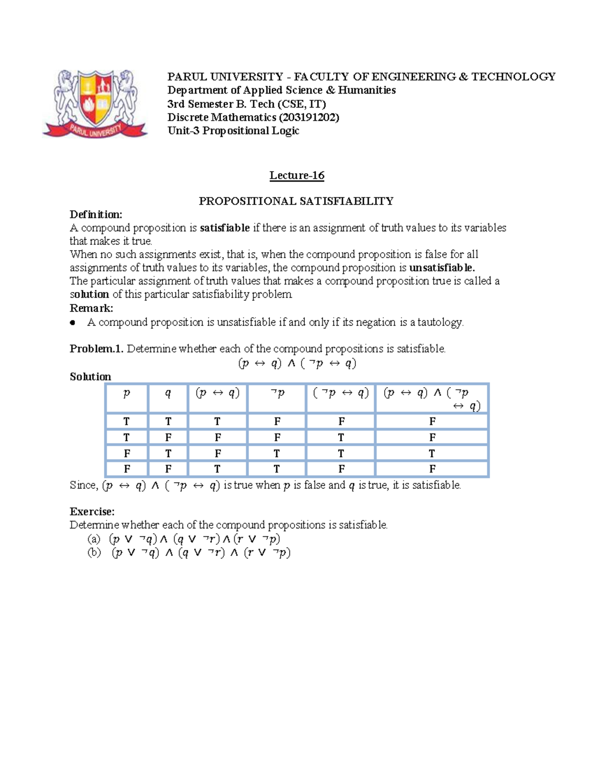 DM - Ch.3 (Lec 16) - maths - PARUL UNIVERSITY - FACULTY OF ENGINEERING & TECHNOLOGY Department ...
