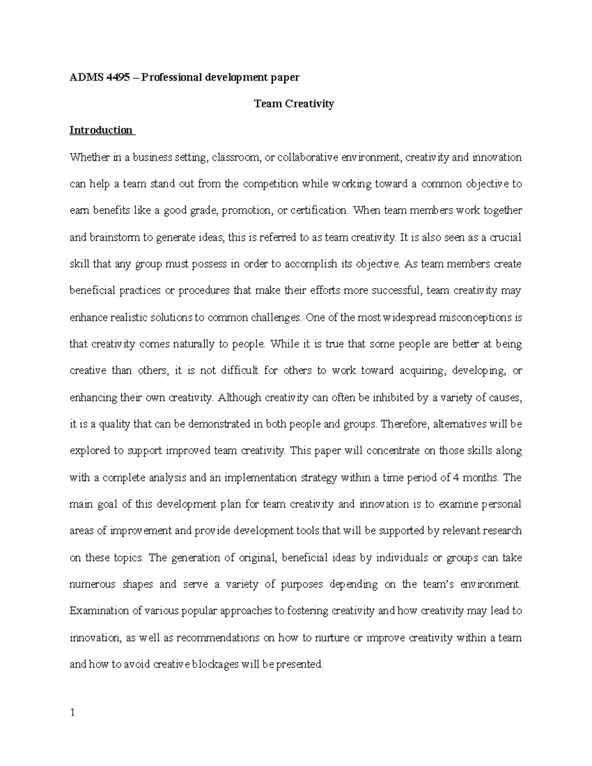 Prof. Development Plan - ADMS 4495 – Professional development paper ...