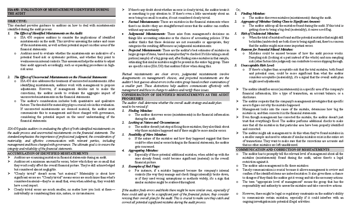 ISA 450 - INTERNATIONAL STANDARD ON AUDITING 450 EVALUATION OF ...
