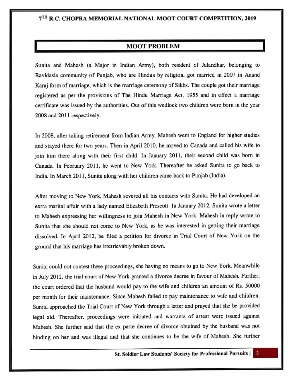 Moot court 10th sem civil - 7T R. CHoPRA MEMORIAL NATIONAL MOOT COURT ...