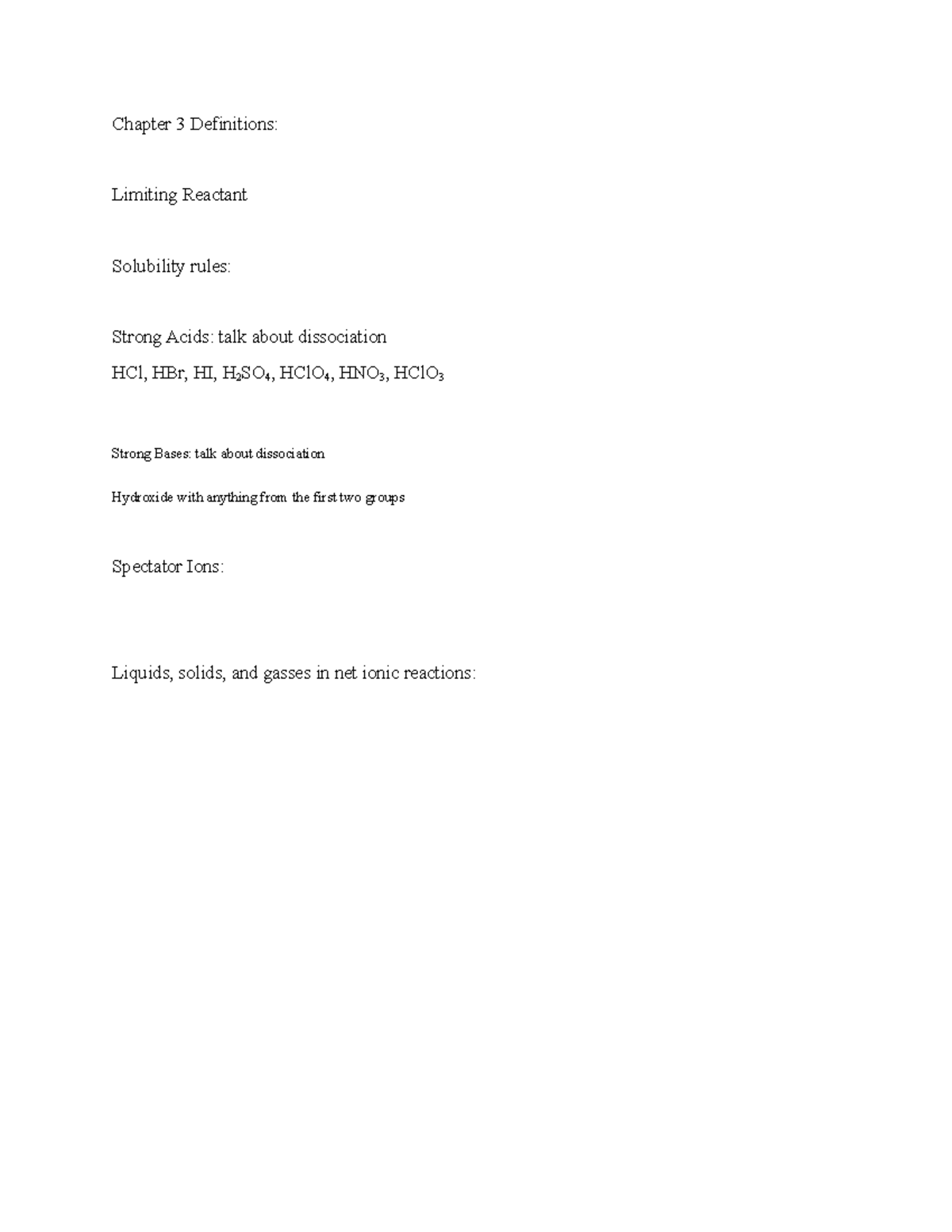 Chapter 4 Questions - N/A - Chapter 3 Definitions: Limiting Reactant ...