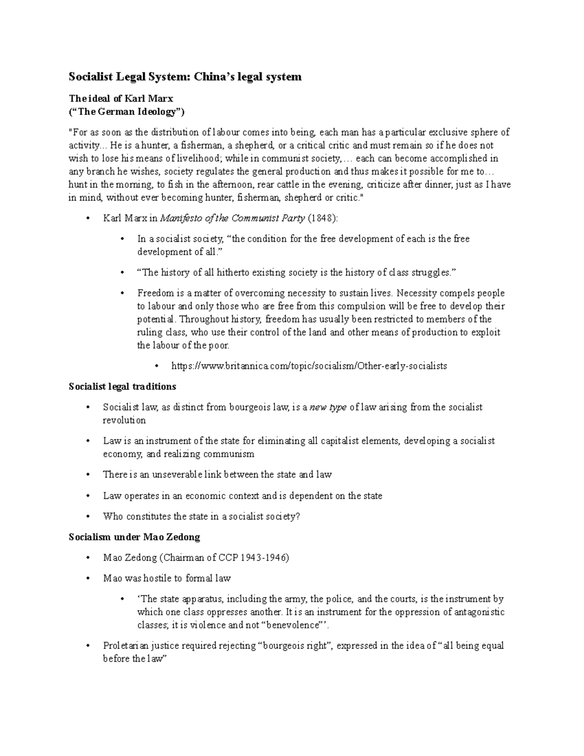 Lecture 8 notes - Socialist Legal System: China’s legal system The ...