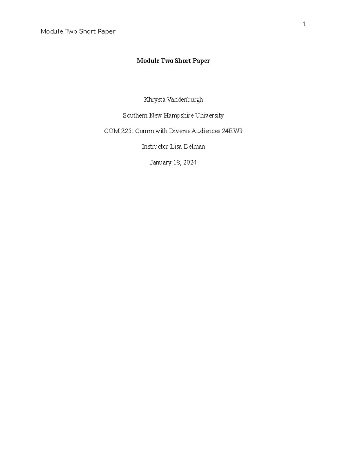 Module Two Short Paper - Module Two Short Paper Module Two Short Paper ...