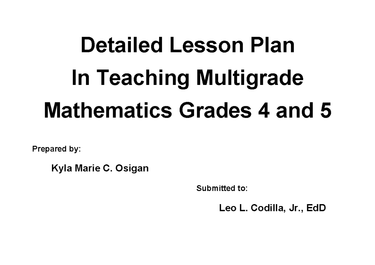Lesson Plan ST 7 - Detailed Lesson Plan In Teaching Multigrade ...