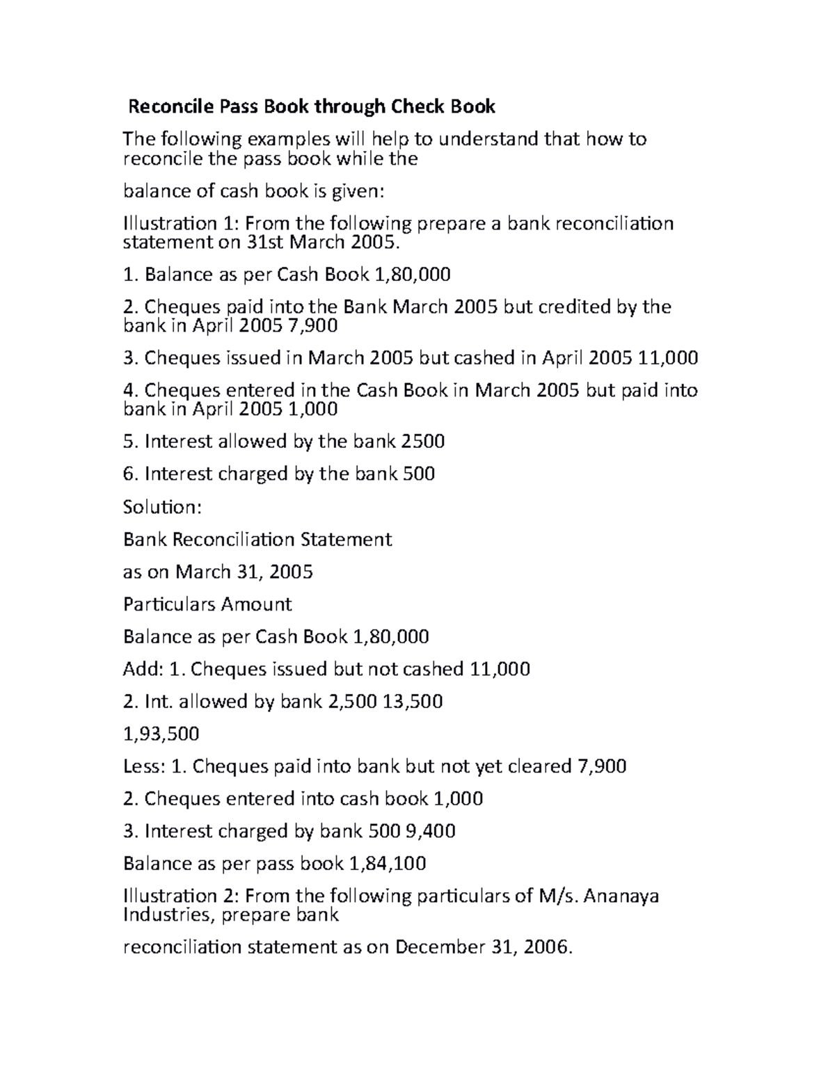 Reconcile Pass Book through Check Book notes - Reconcile Pass Book ...