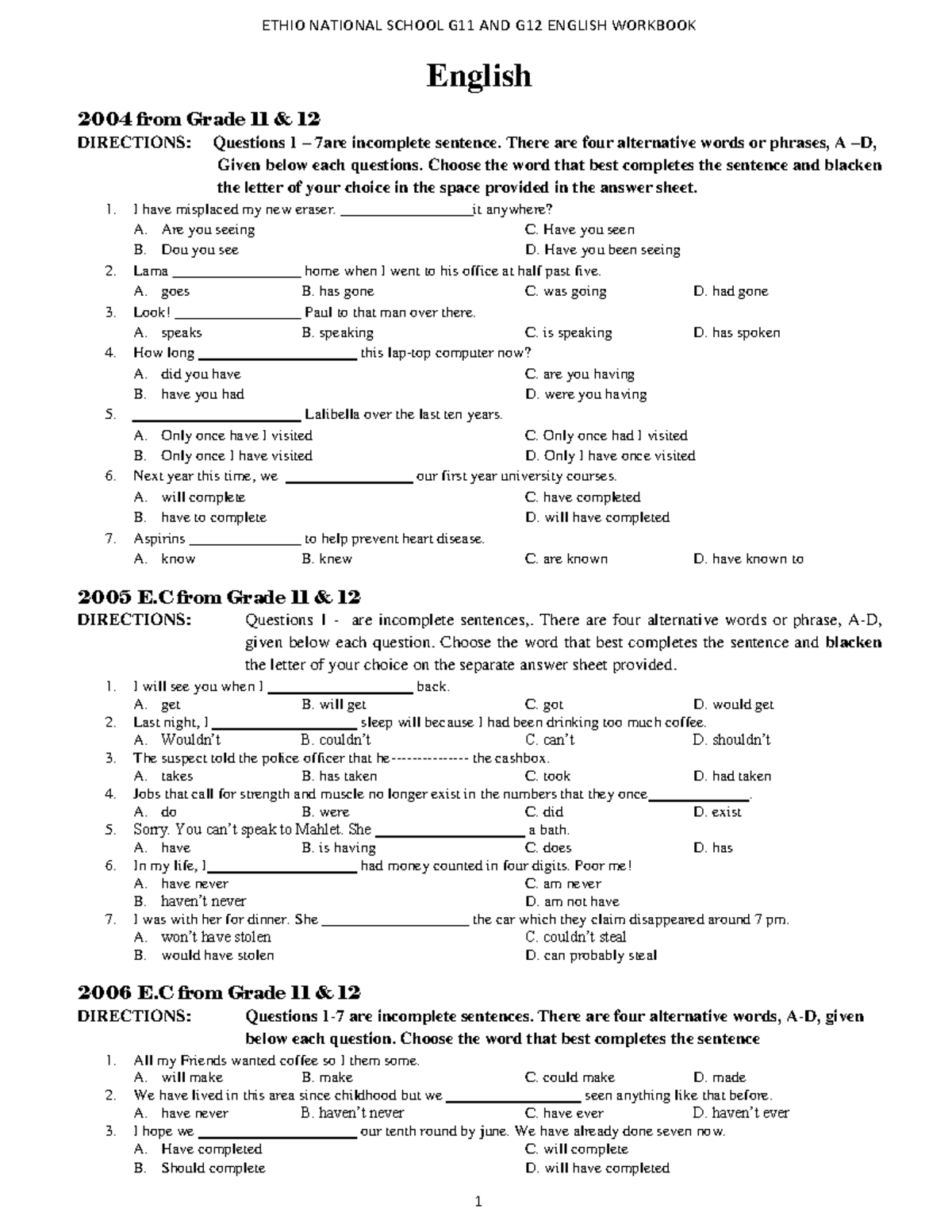 WORK BOOK- English- Grade 11&12 - English 2004 from Grade 11 & 12 ...