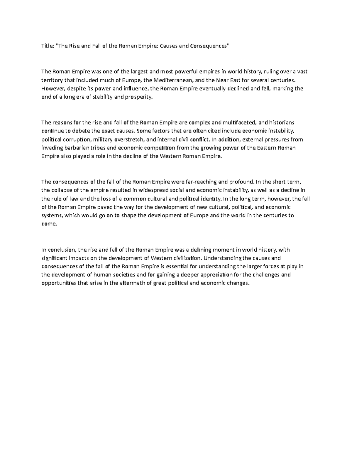 The Rise and Fall of the Roman Empire Causes and Consequences - Title ...