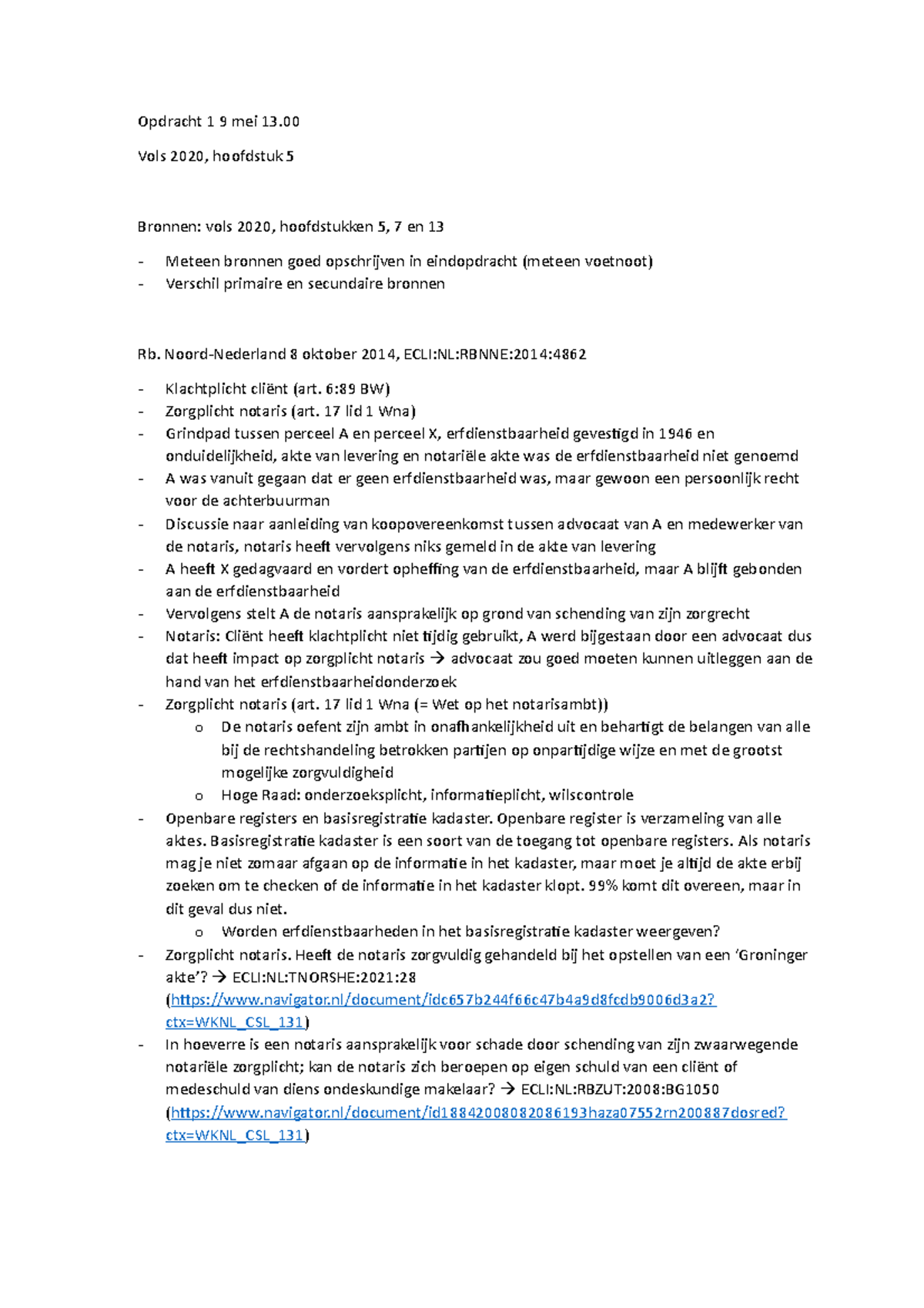 JOV1 Notarieel recht - aantekeningen wg - Opdracht 1 9 mei 13. Vols ...