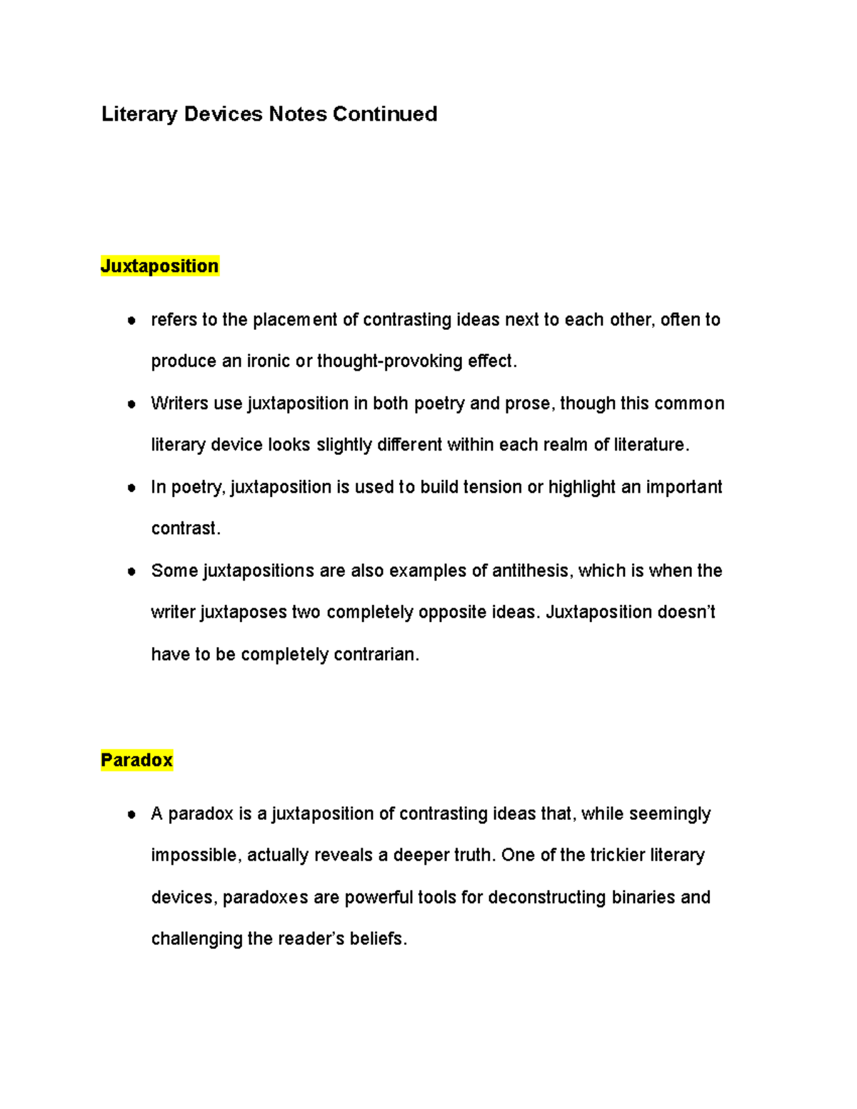Literary Devices Notes Continued 4 - Literary Devices Notes Continued ...